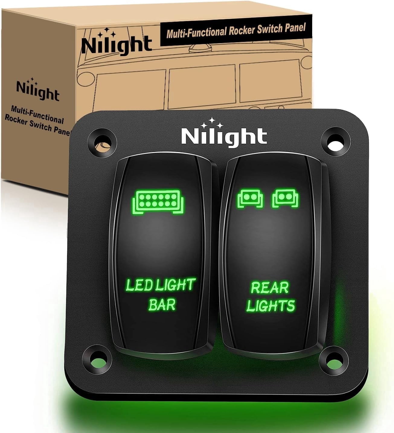 Nilight 2 Gang Rocker Switch Panel Green Backlit 12-24V - Walmart.com