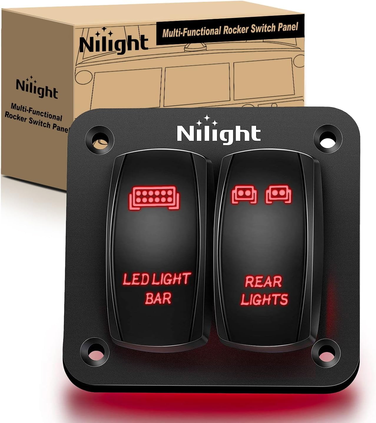 Nilight 2 Gang Rocker Switch Panel LED Light Bar Switch Rear Lights ...