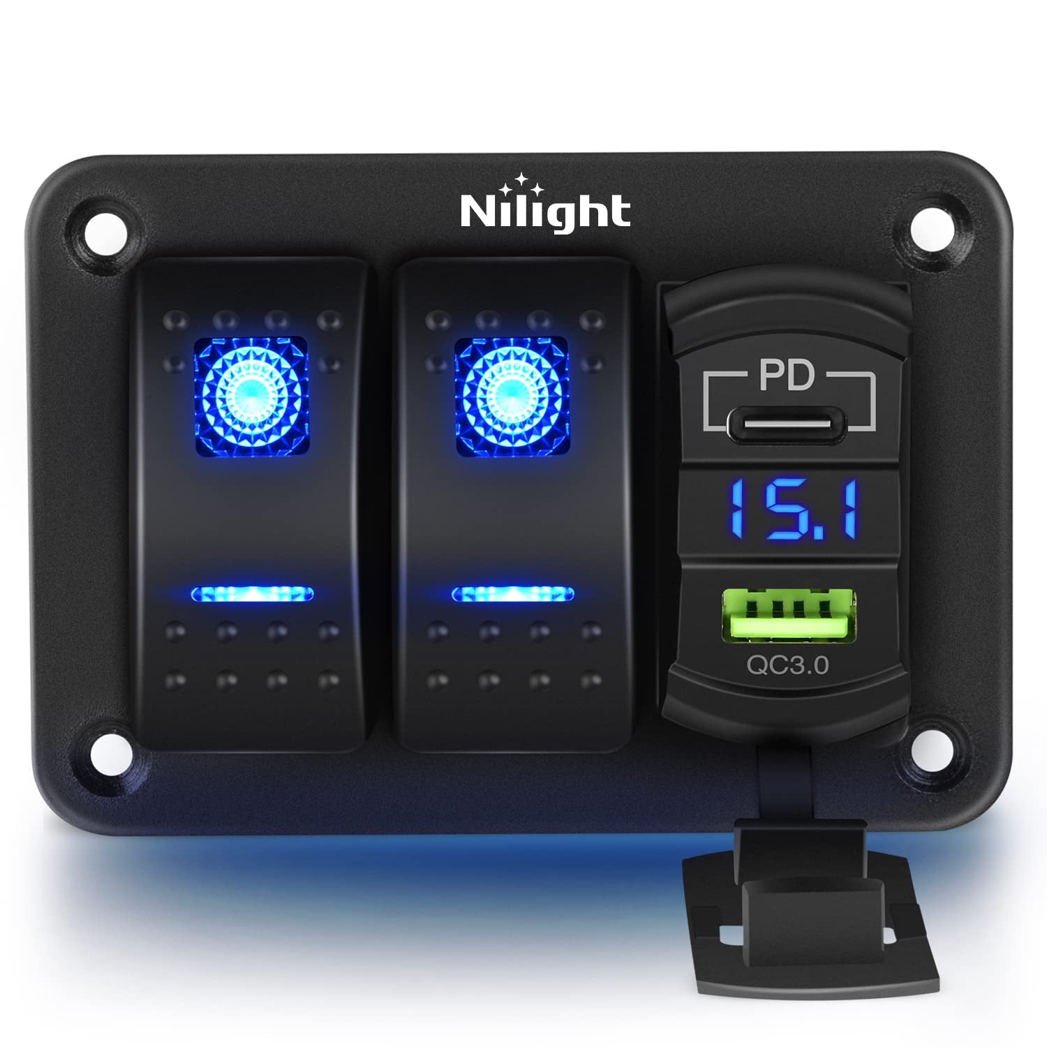 Nilight 2 Gang Rocker Switch Panel blue Backlit with PD Type C and USB ...