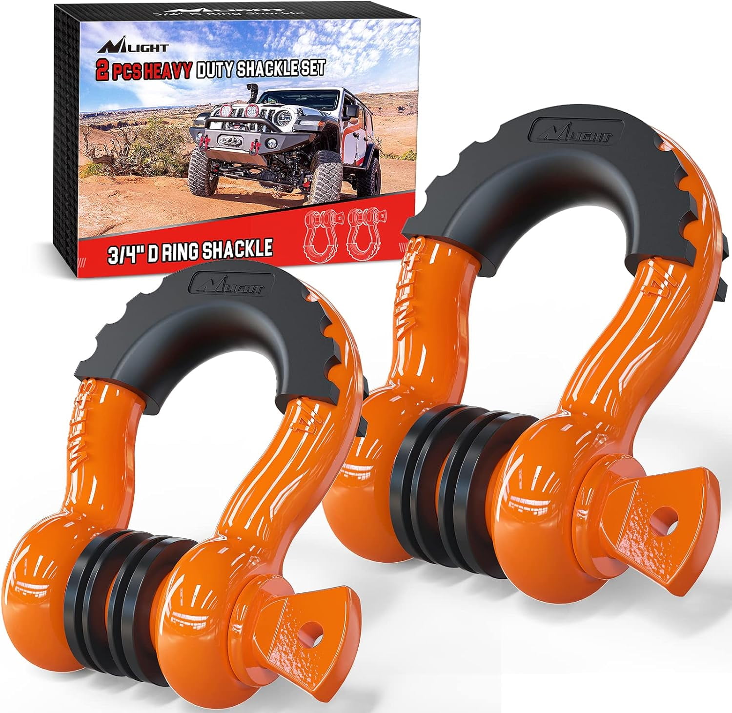 Nilight 2 Pack 3/4" D-Ring Shackle 4.75 Ton (9500 Lbs) Capacity with 7/ ...