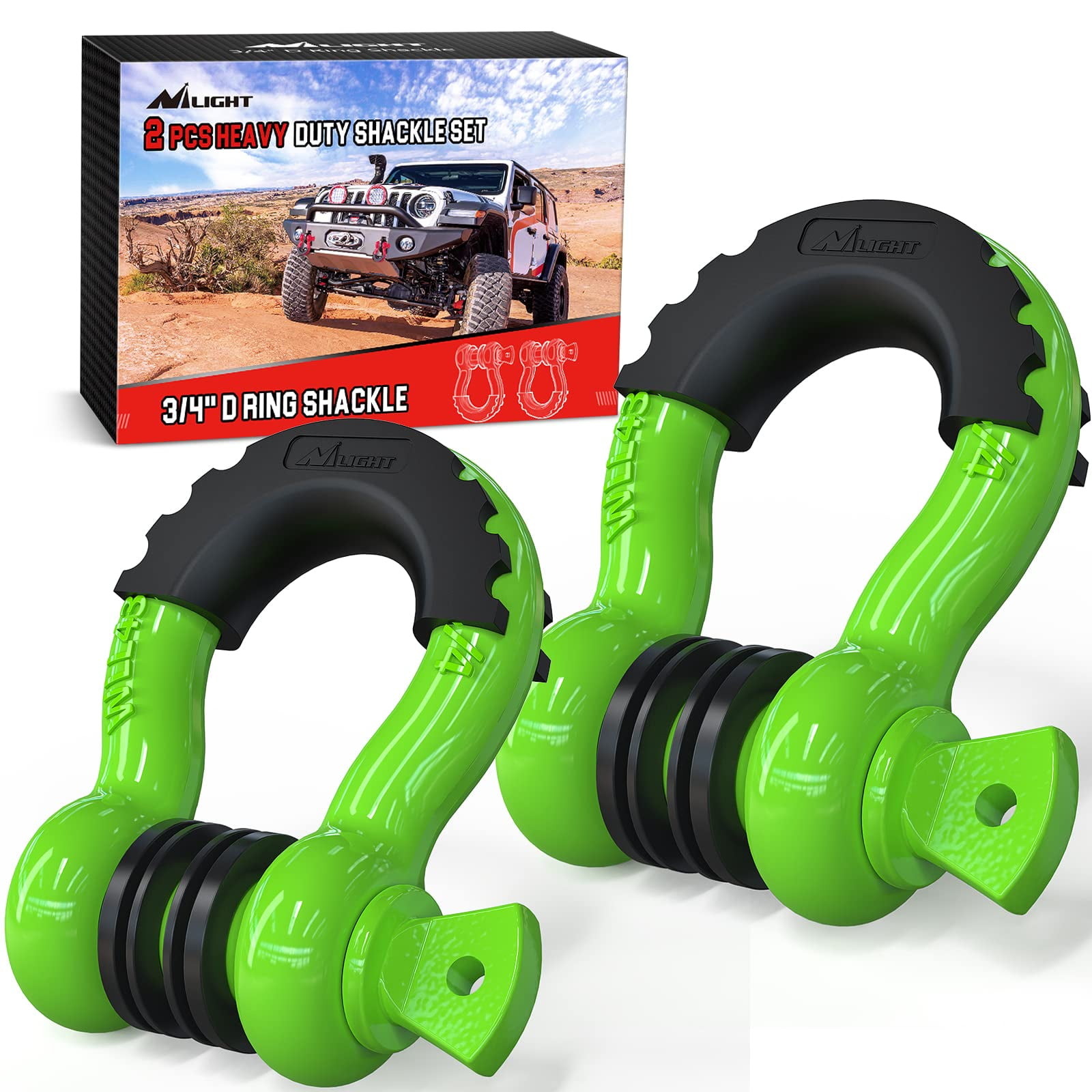 Nilight 2 Pack 3/4" IFF17 D-Ring Shackle with Pin 41,887lbs Break Strength, Heavy Duty Off Road ...