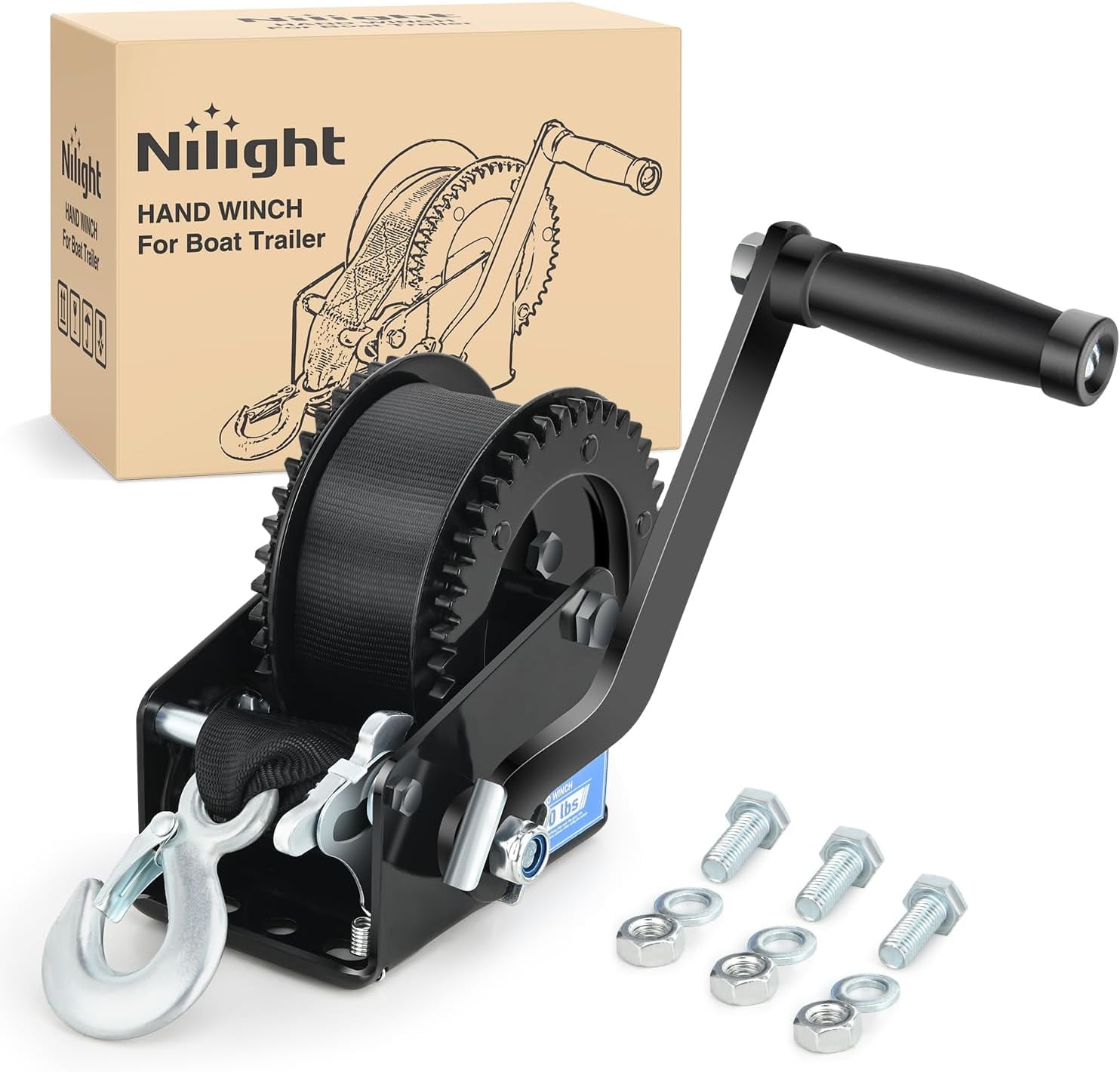 Nilight 2000 Lbs Hand Crank Heavy Duty Boat Trailer Winches with 23Ft ...