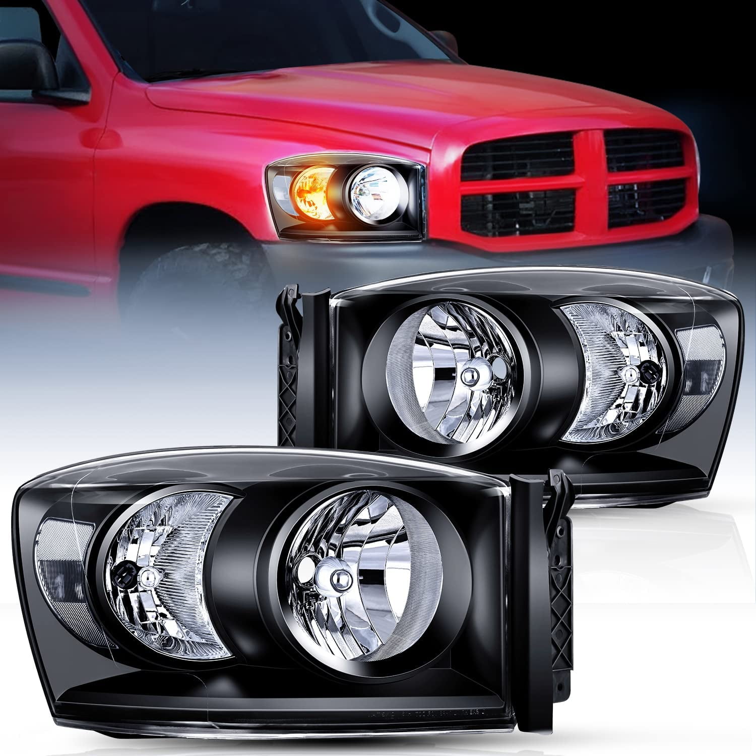 Nilight 2007 2008 2009 Dodge Ram Headlight Assembly 2 Pack Compatible ...