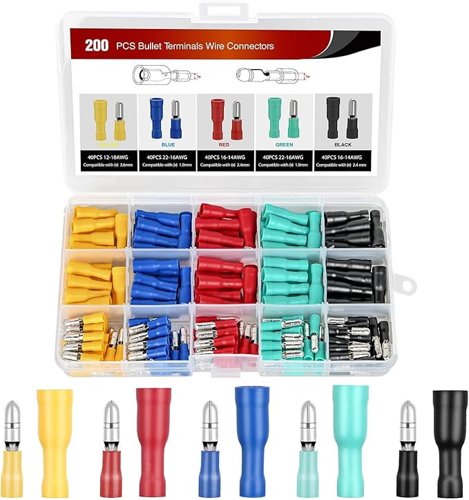 Nilight 200PCS Bullet Terminals Wire connectors AWG 22-10 Female & Male ...