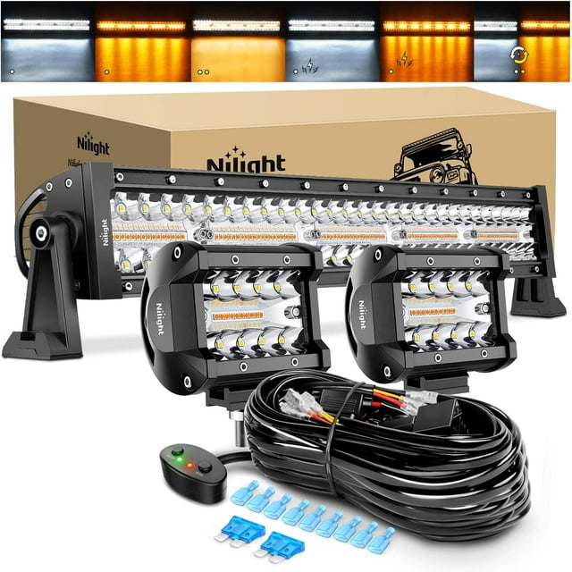 Nilight 22Inch 480W LED Light Bar 2PCS 4Inch 60W Light Pods Amber White ...