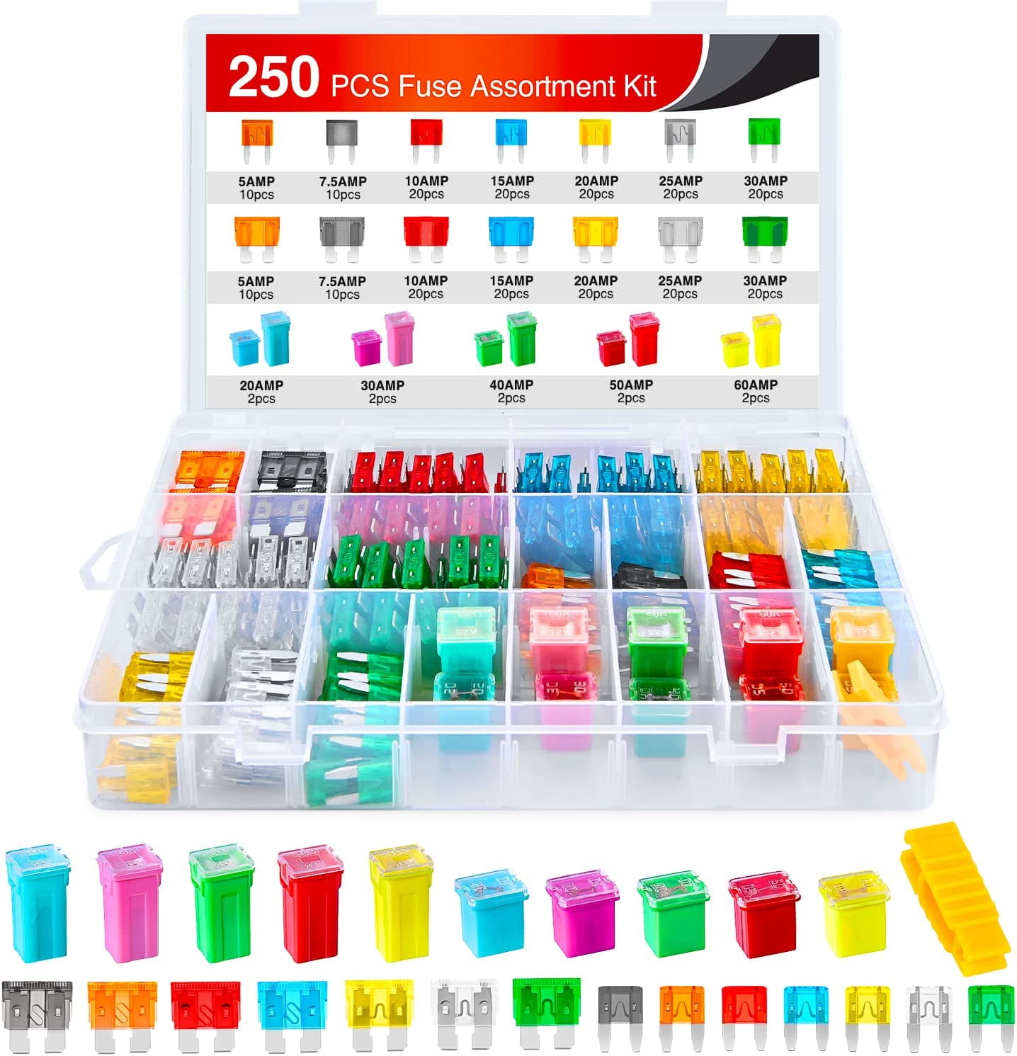 Nilight 50076E, 5-30A, 32V Blade Electrical Fuse 250-Piece - Walmart.com