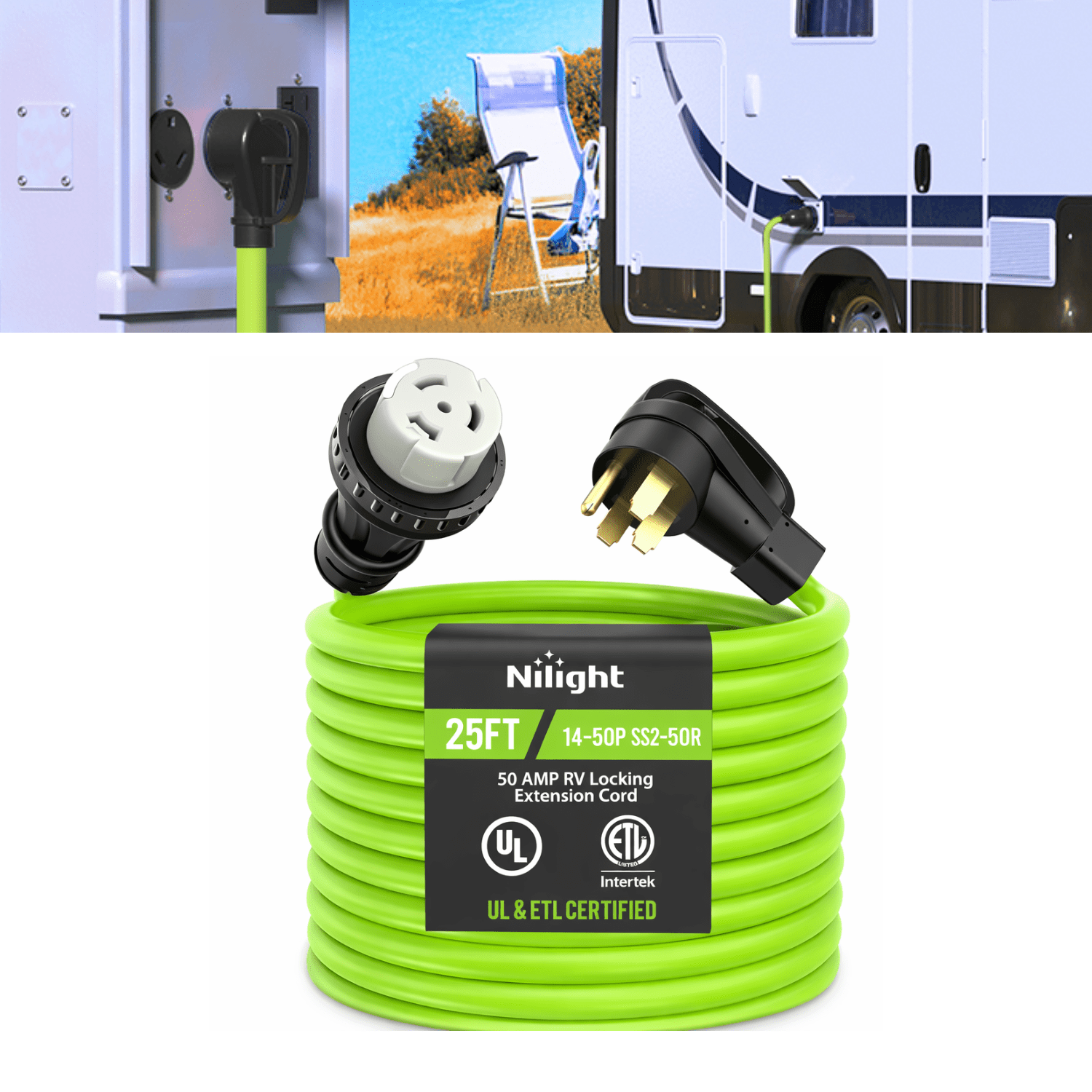 Nilight 25FT 50 Amp RV Locking Extension Cord 250V Heavy Duty 6/3+8/1 ...