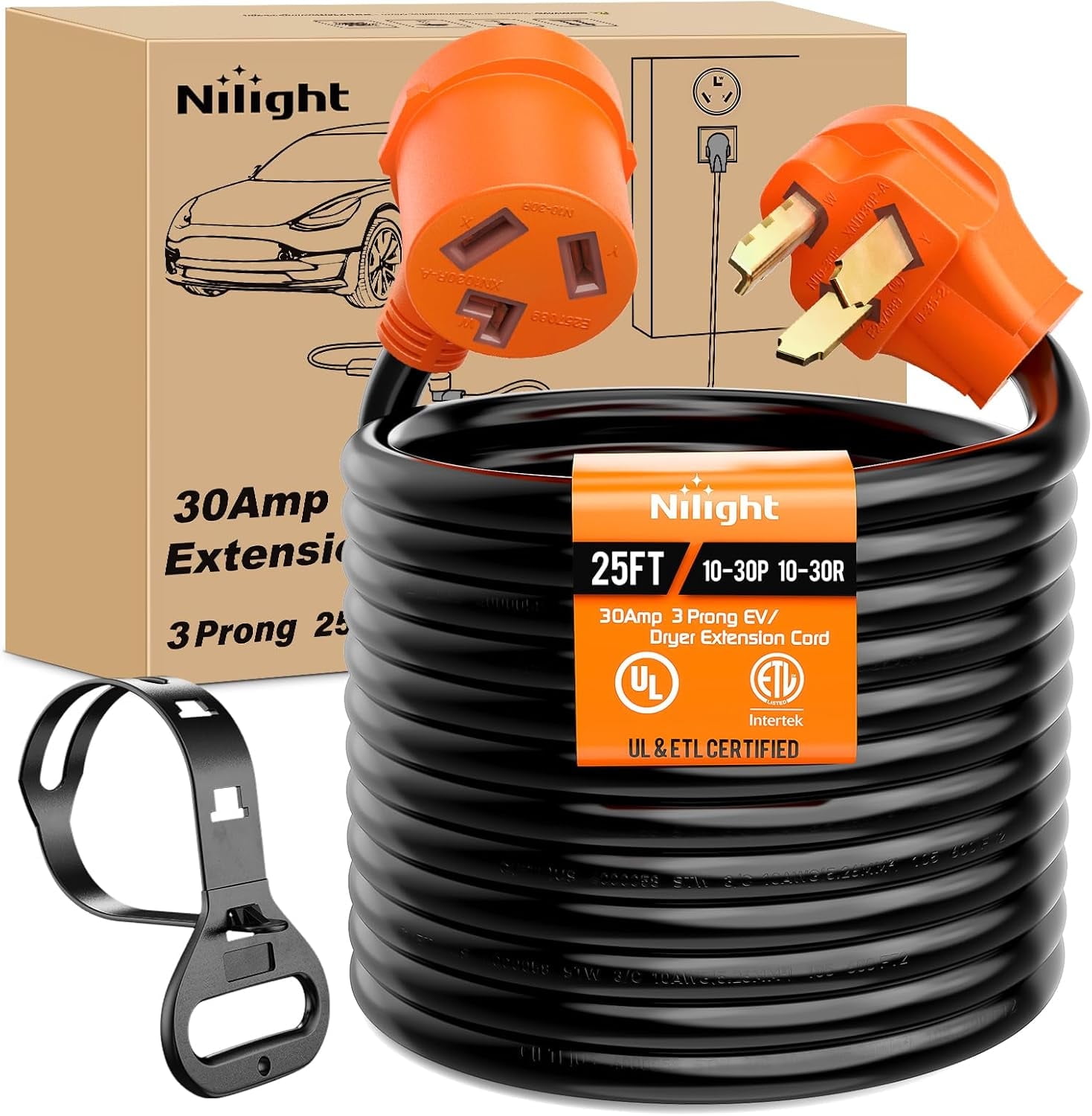 Nilight 25FT EV Dryer Extension Cord 3 Prong 30 Amp NEMA 10-30P 10-30R ...