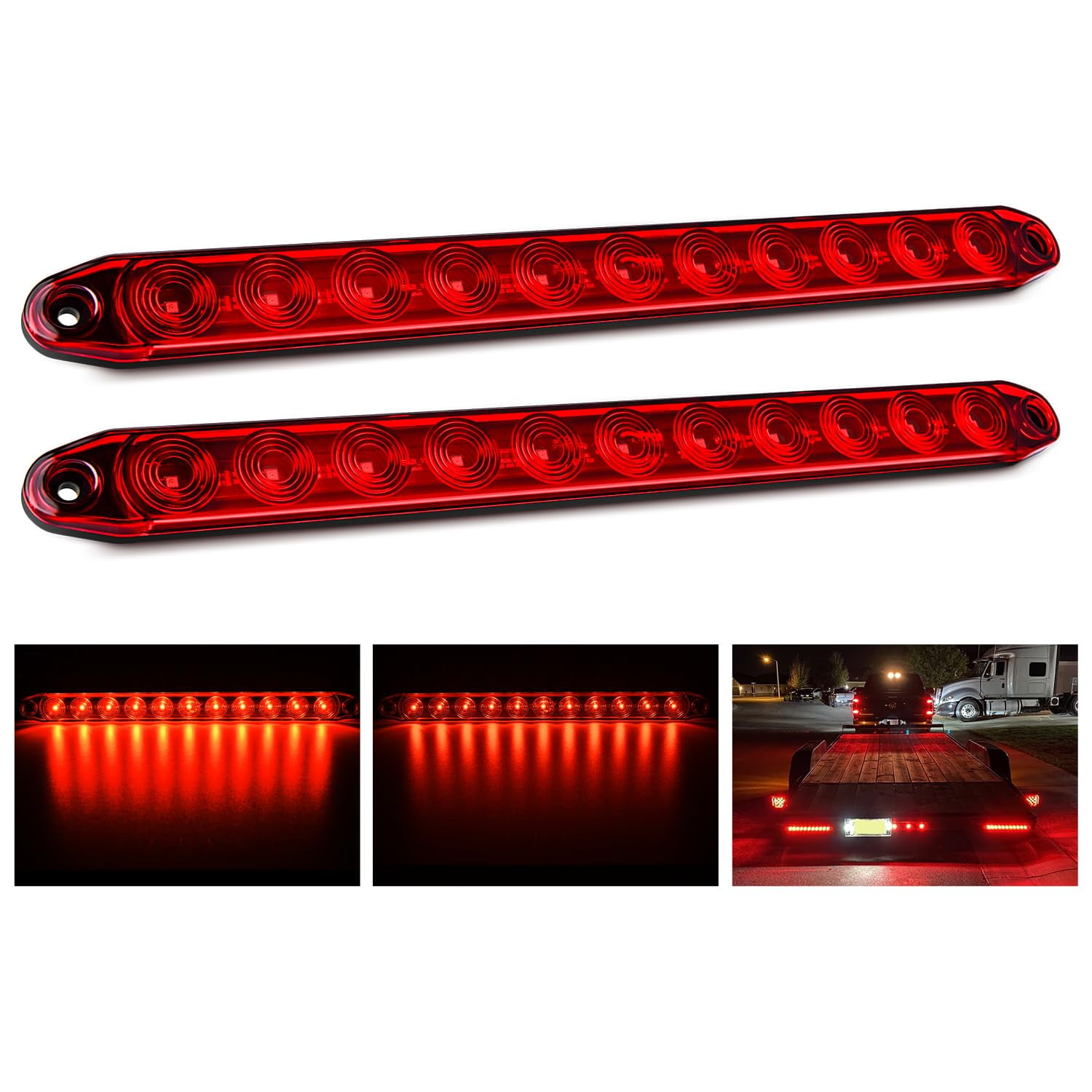 Nilight 2PCS 16Inch 11 IFF17 LED Red Trailer Light Bar for Parking Stop ...