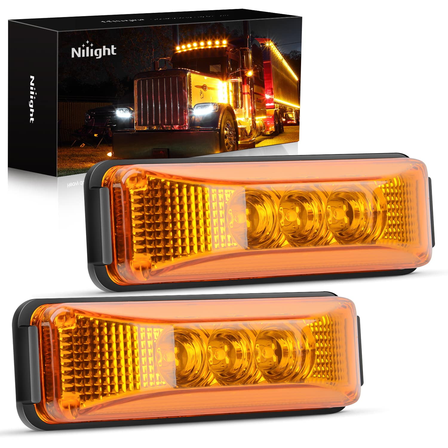 Nilight 2PCS 3.9 Inch STF9 Front Rear Side Marker Lights 3 LED Amber ...