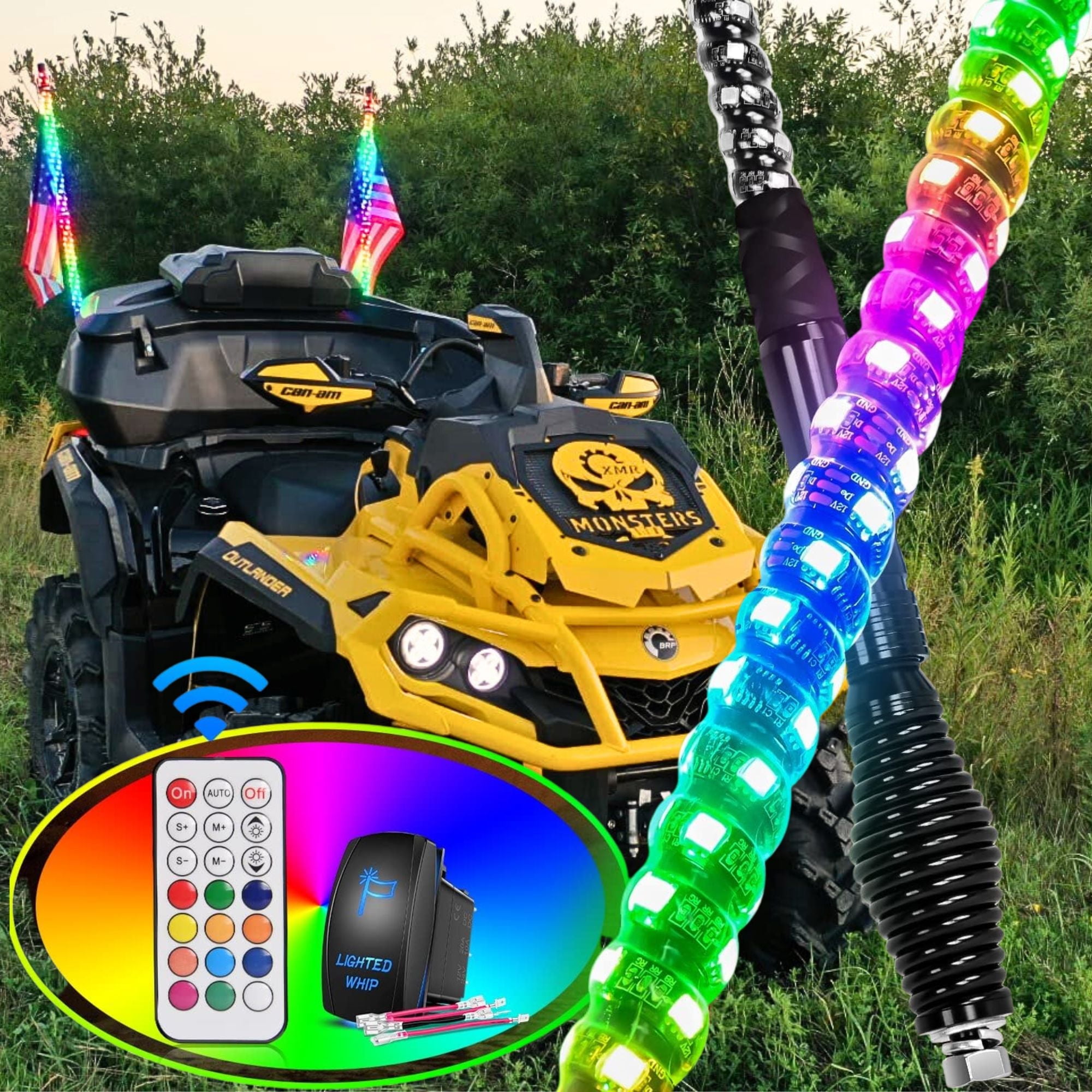 2Pcs 3Ft Coiled RGB LED Wheel Light Lamp with Remote Control for Can-Am ...