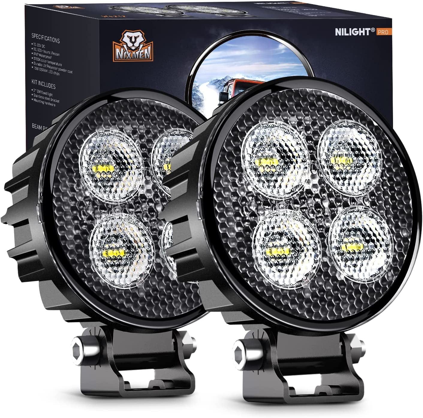 Nilight 2PCS 3Inch Led Pods Round 1500LM Built-in EMC Work Light 90 ...