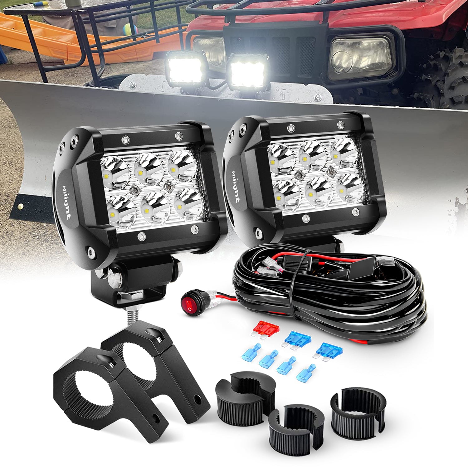 Nilight 2PCS 4 Inch 18W Flood Led Light Bars Off-Road Light Mounting ...