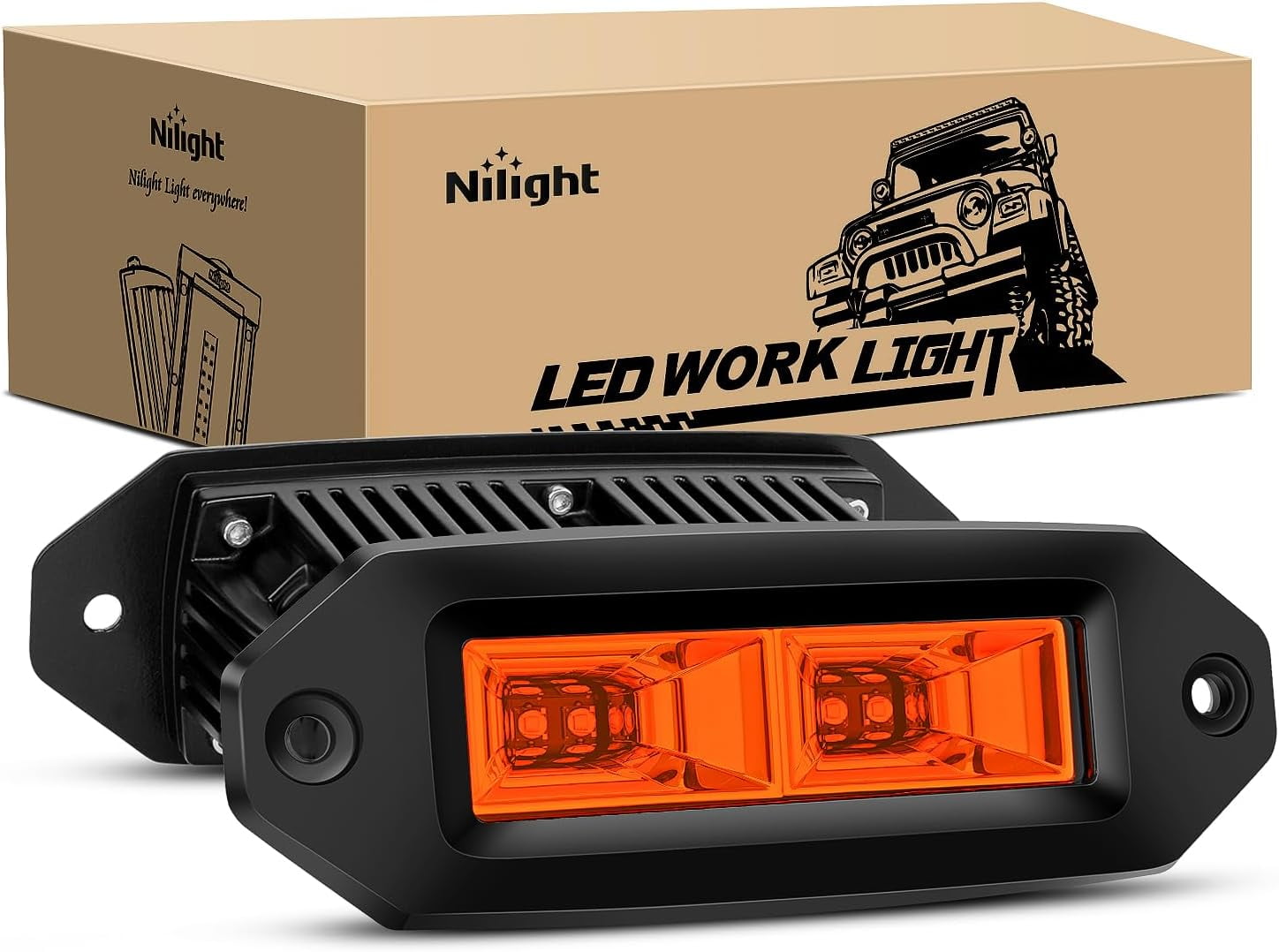 Nilight 2PCS 40W Flush Mount Amber LED Pods Flood Beam LED Work Light ...