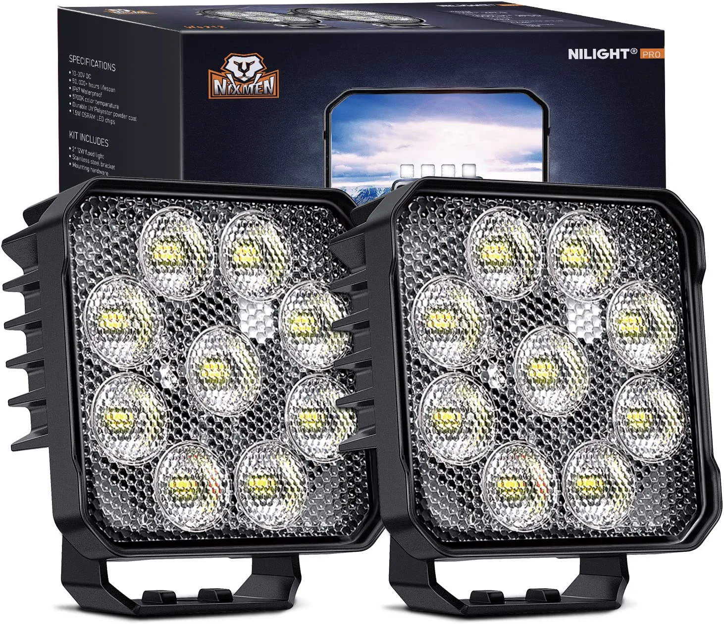 Nilight 2PCS 4Inch Led Pods Square 3370LM Built-in EMC Work Light 90 ...