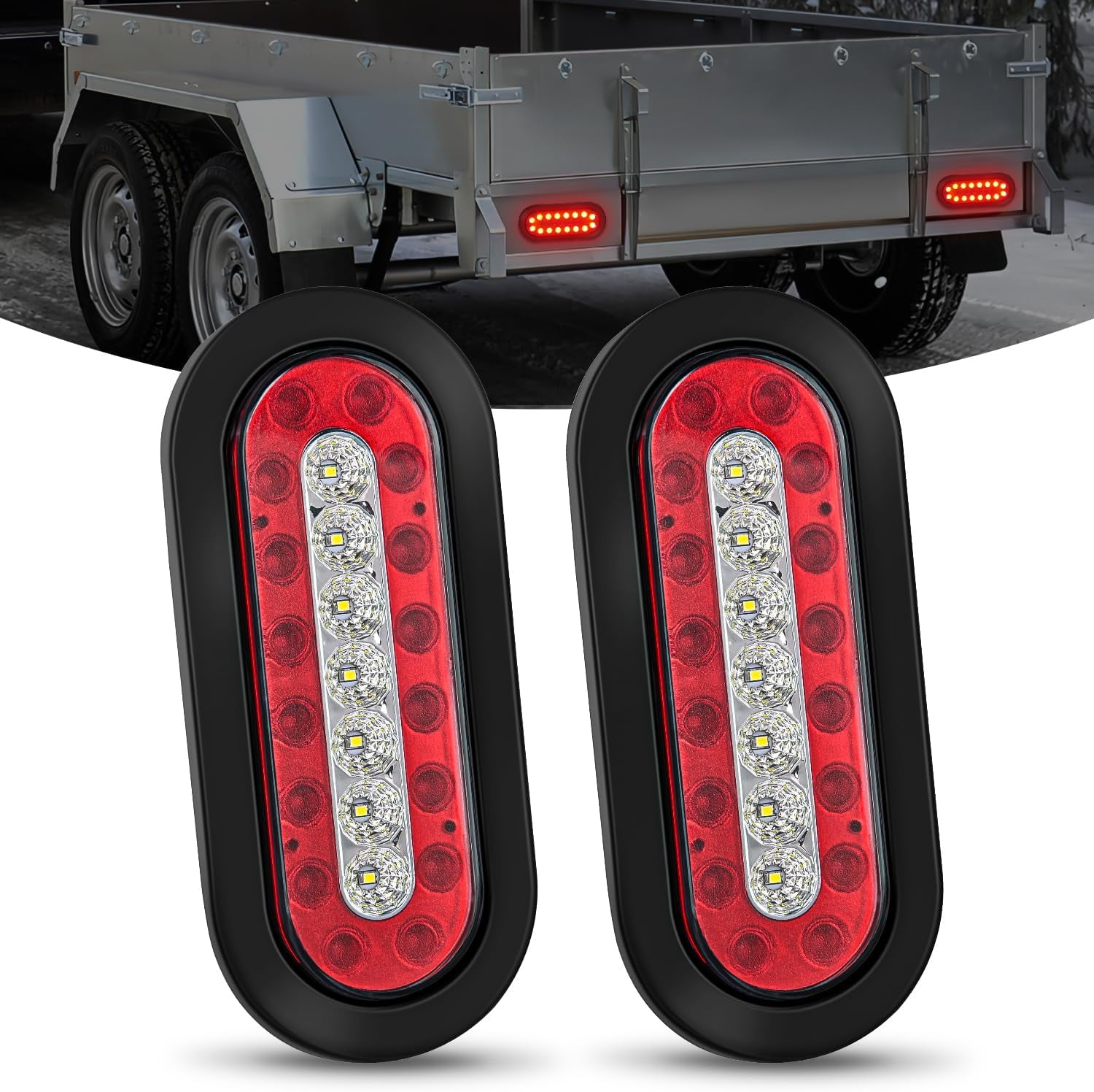 Nilight 2PCS 6Inch Oval LED Trailer Tail Lights Red White 23LEDs w ...