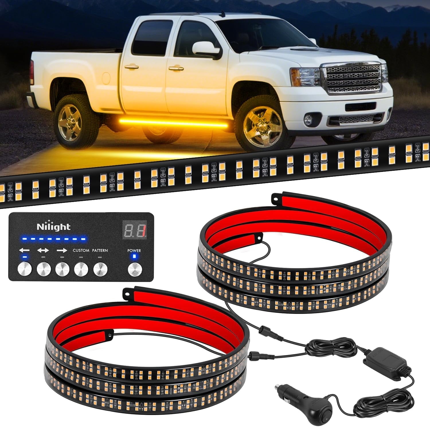 Nilight 2PCS 70 Inch Amber LED Running Board Lights with Control Panel ...