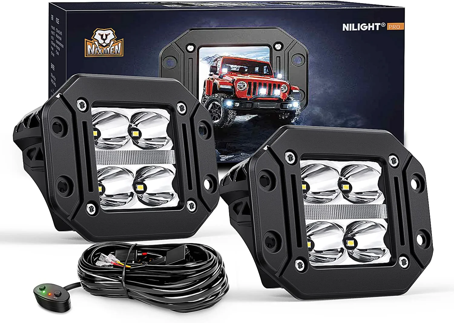 Nilight 2PCS Flush Mount LED Pod Lights with DRL, 4.8Inch Spot Beam 20W ...