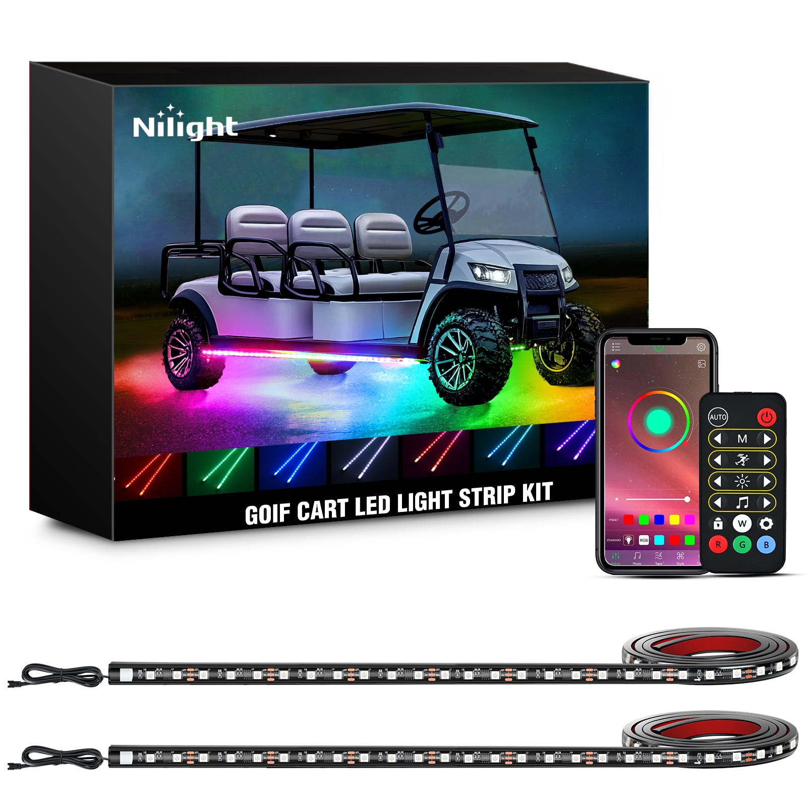 Nilight 2PCS Golf Cart Underglow LED Light Strip Dream Multi-Mode Neon ...