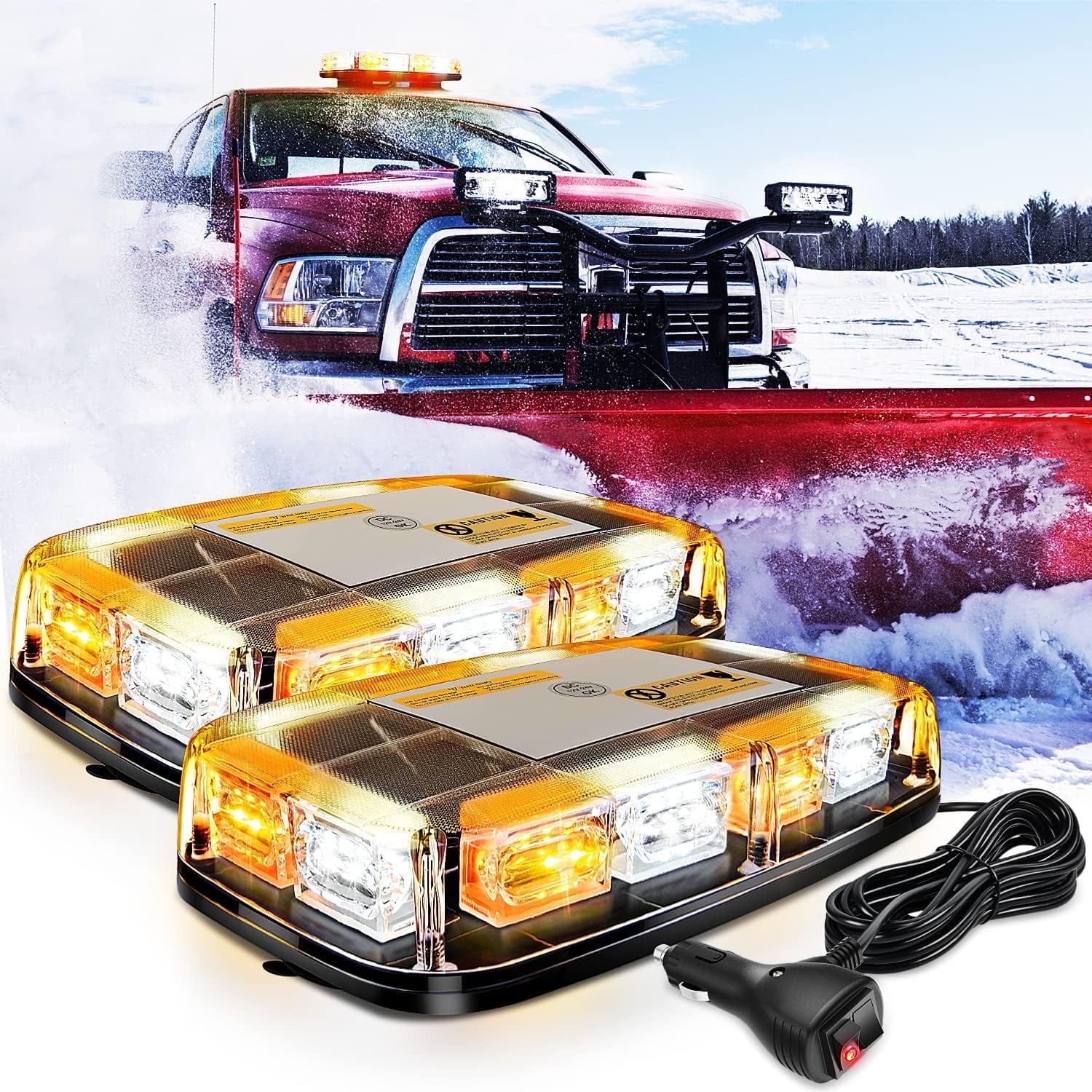Windshield Xprite 72 LED Strobe Beacon Light - White & Amber, Magnetic ...