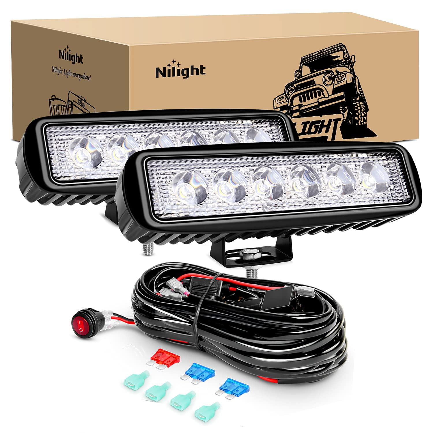 Nilight 2Pcs 18w Spot OIF8 LED Work Lights LED Pods Fog Lights Off Road ...