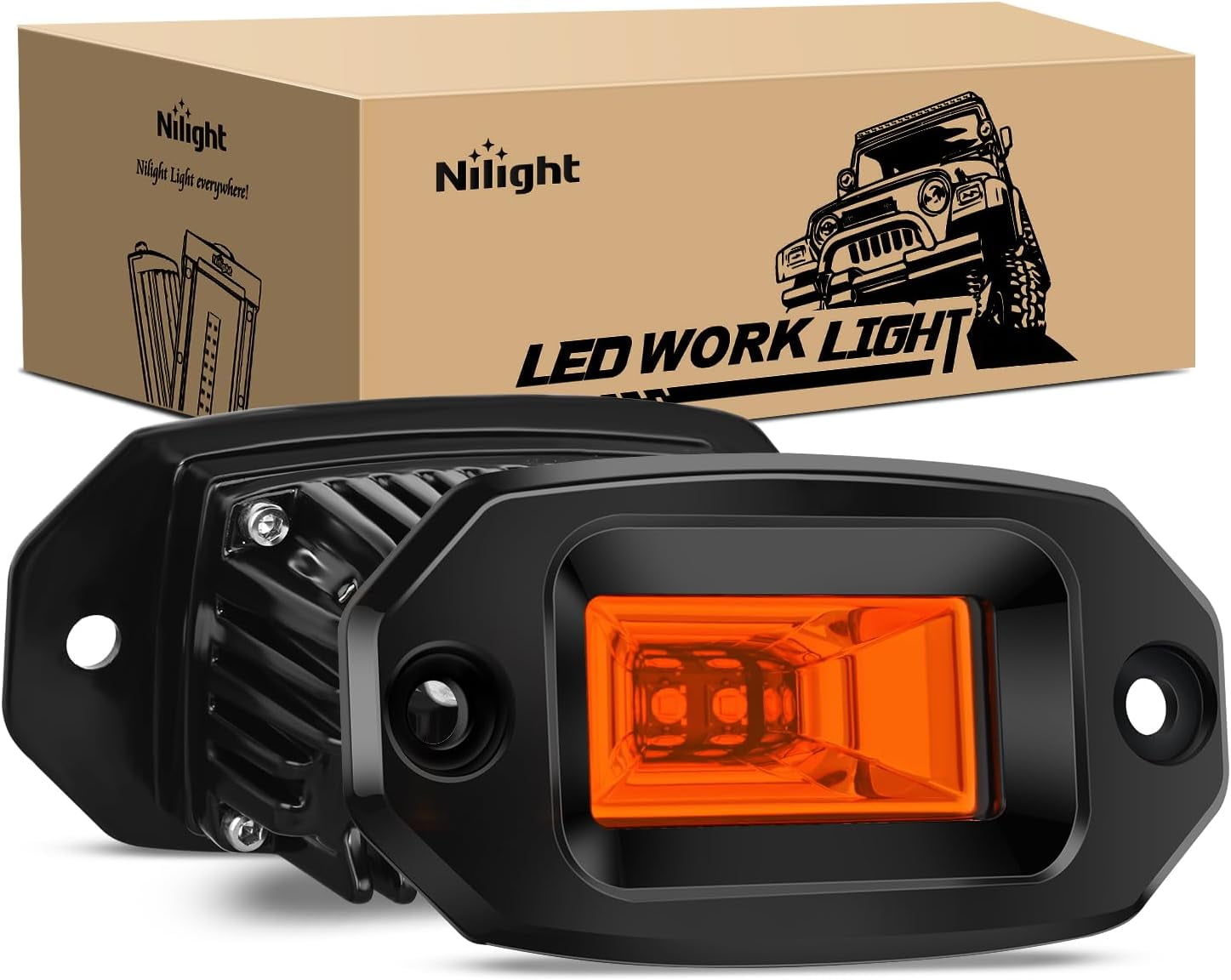 Nilight 2Pcs 20W 6inch Flush Mount Amber Led Pods Flood Beam Led Work ...