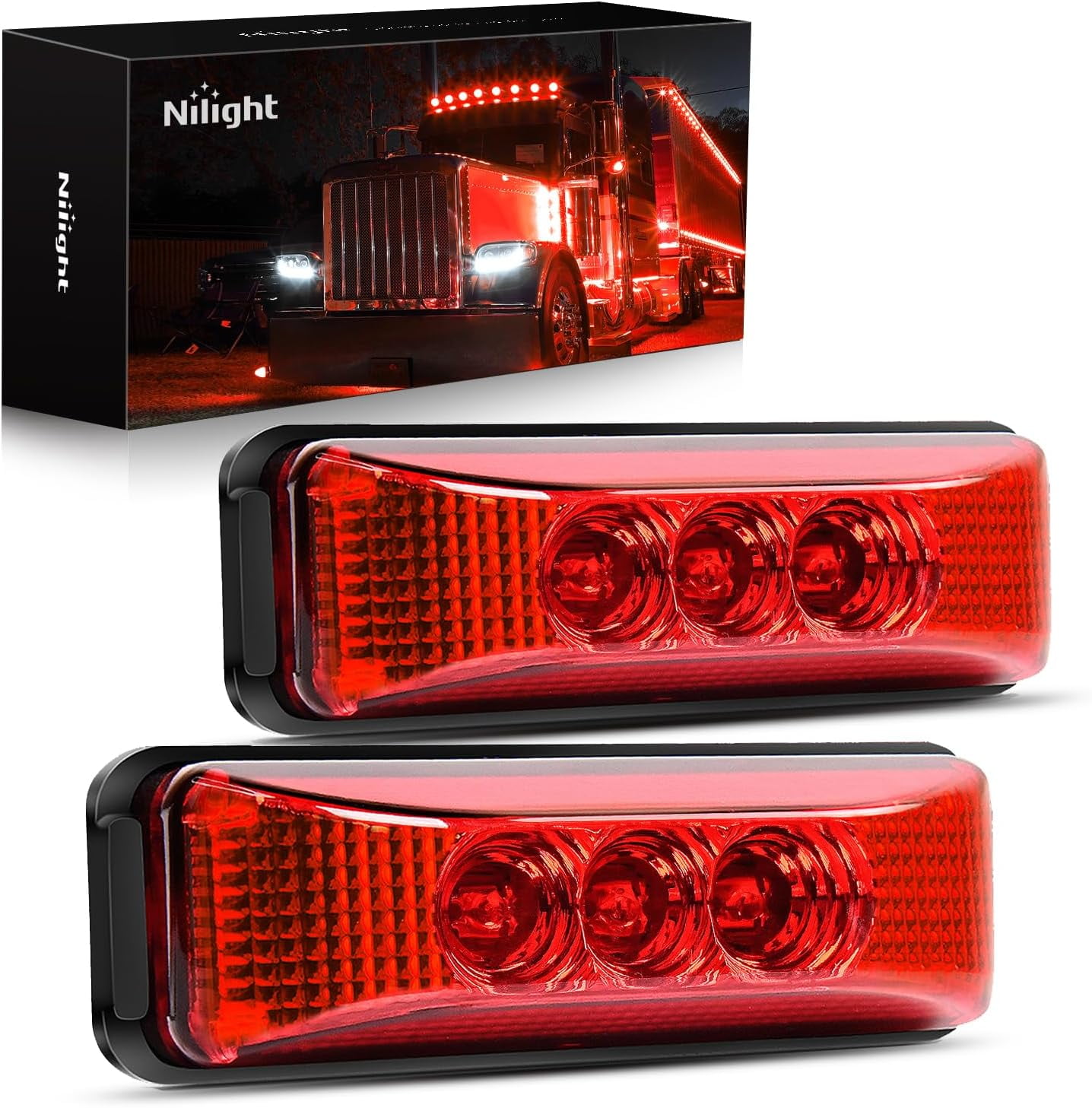 Nilight 2Pcs 3.9inch 3 Led Truck Trailer Red Light Front Rear Led Side ...