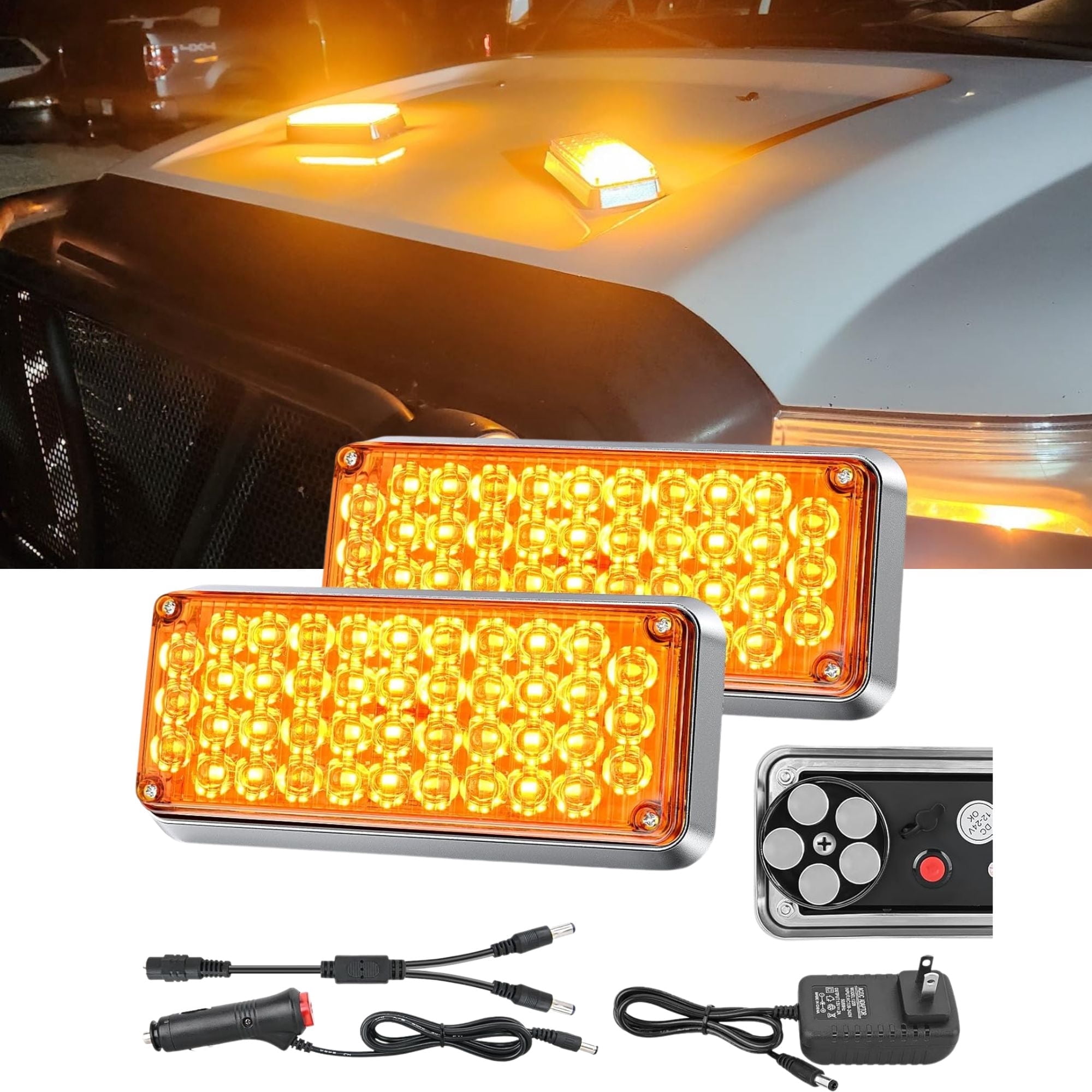 2Pcs Magnetic Flashing Hazard Amber Strobe Lights for Trucks Vehicles ...