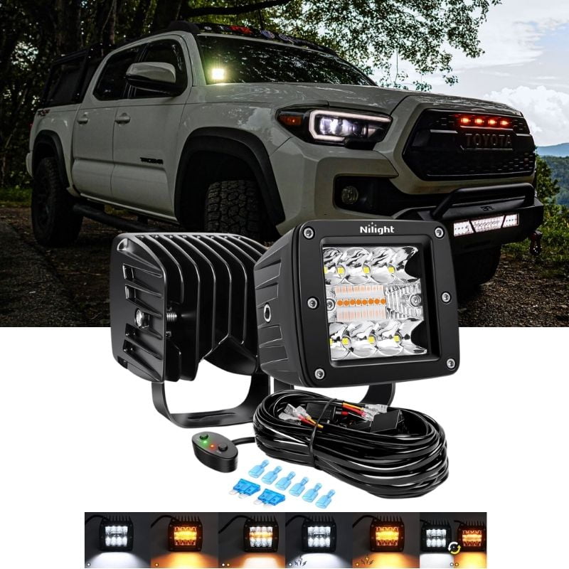 Nilight 2Pcs 42W 3inch Led Pods Light 3inch Cubes Amber White Strobe 6 ...