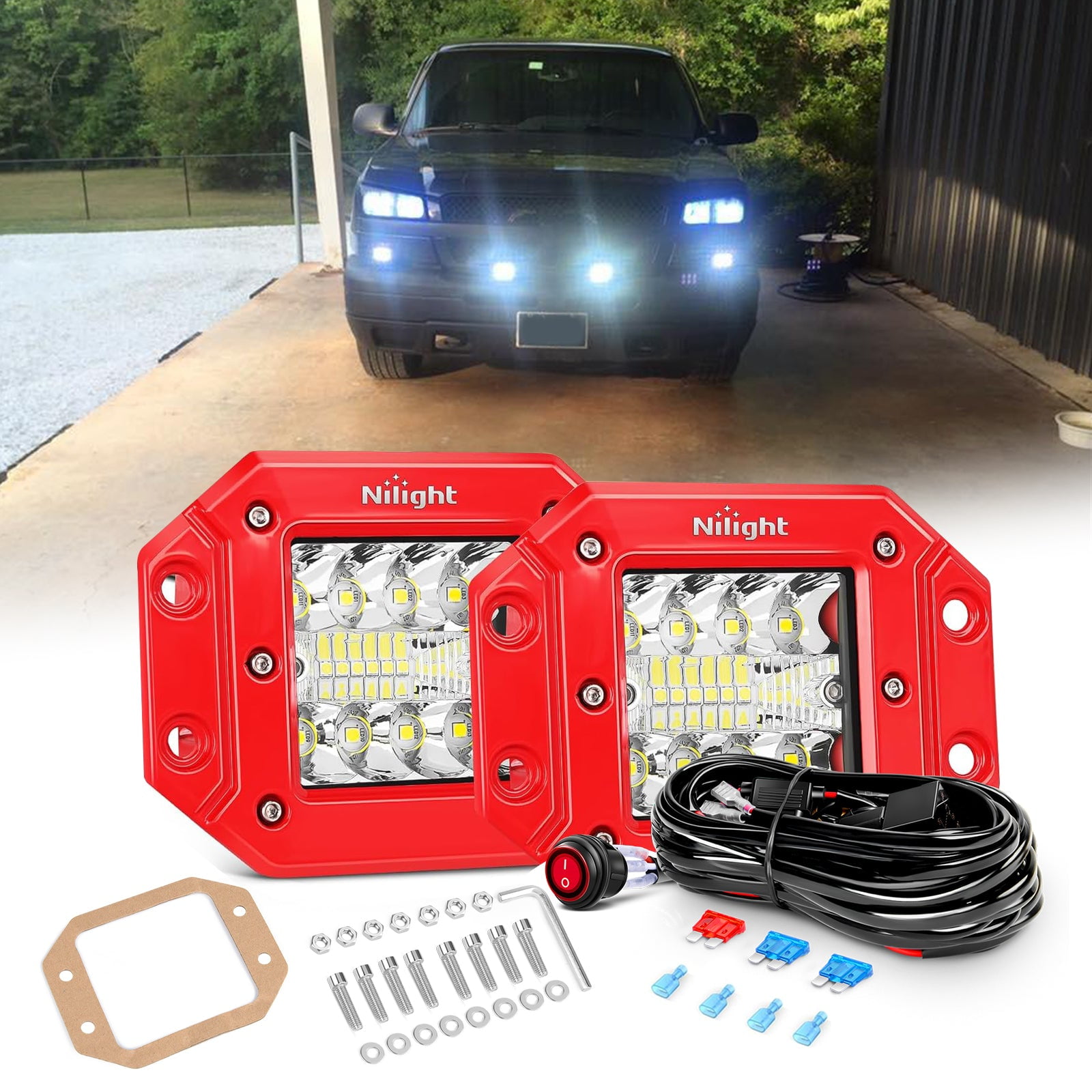 Nilight 2Pcs 42W Flush Mount Led Pods Spot Flood Combo Beam with Wiring ...