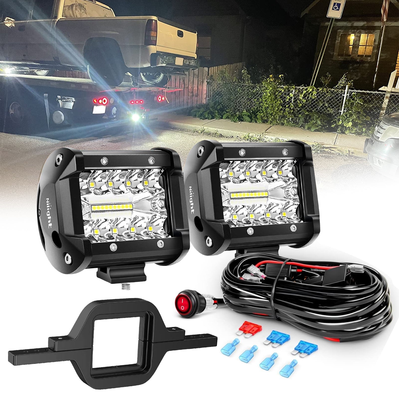Nilight 2Pcs 4inch 60W Led Pods with 2inch Tow Hitch Mounting Brackets ...
