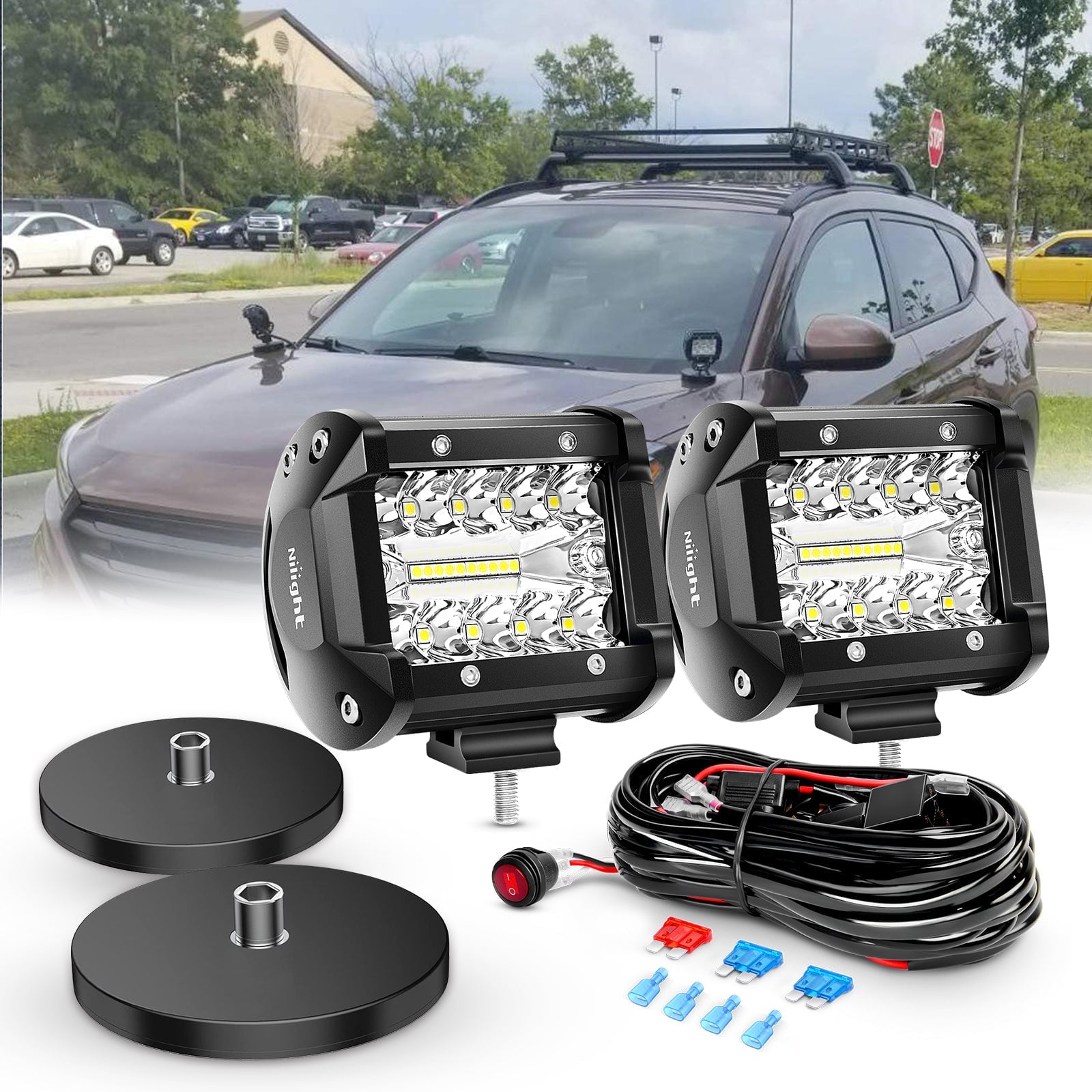 Nilight 2Pcs 4inch Triple Row Lights 60W Flood Spot Combo 6000LM Bar ...