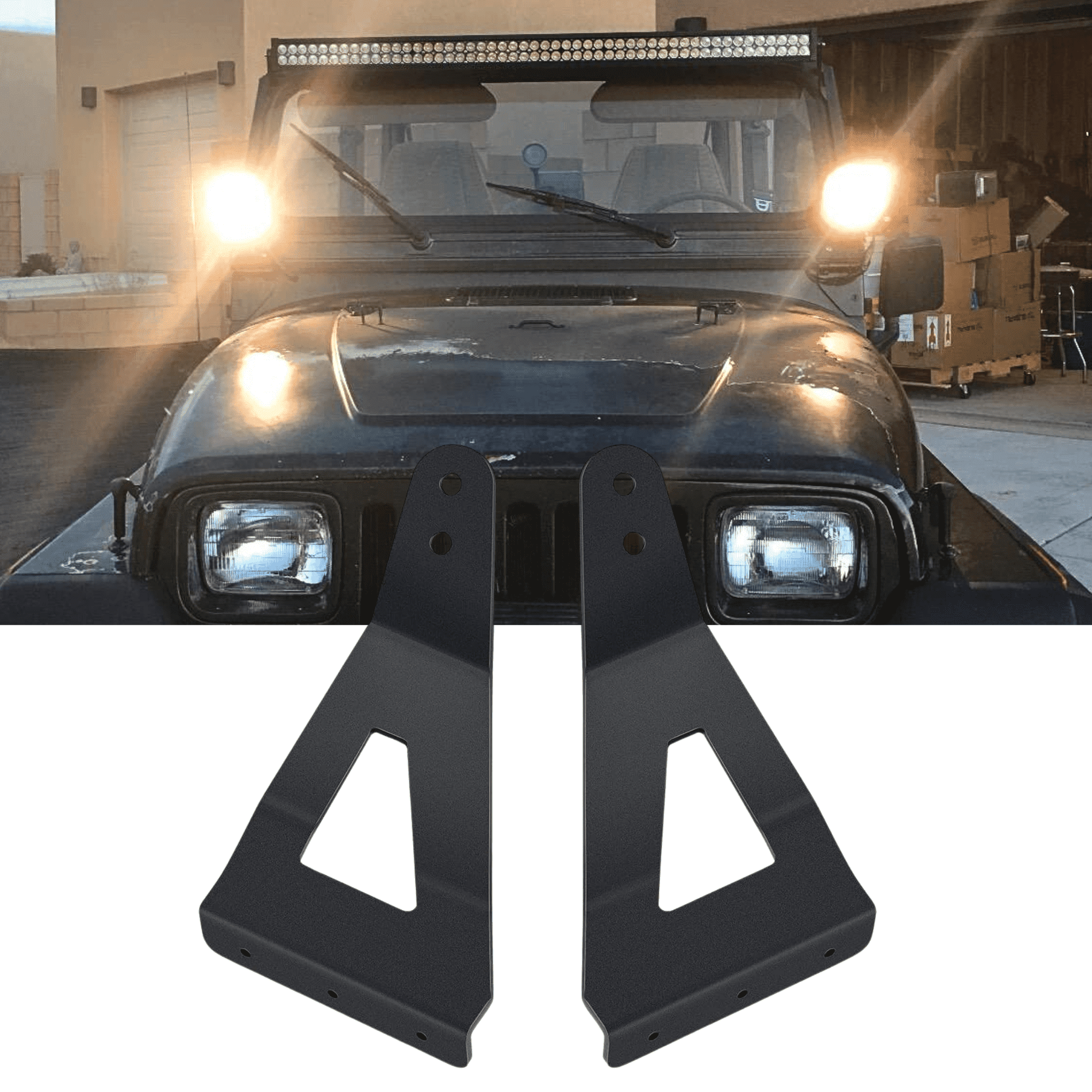 Nilight 2Pcs 52" Curved LED Light Bar Kit with Upper Windshield Roof ...