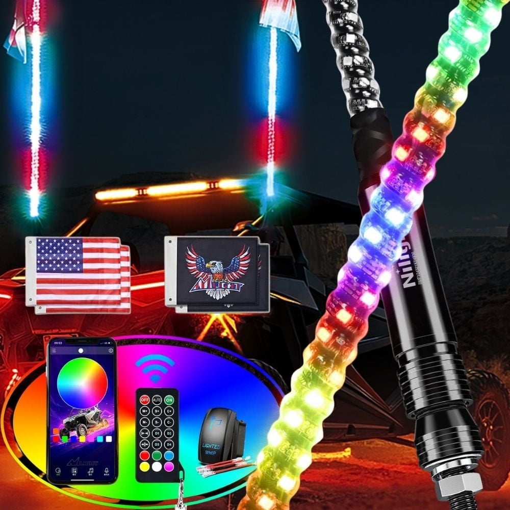 Nilight 2Pcs 5Ft RGB Led Whip Light, Remote & App Control w/DIY Chasing ...