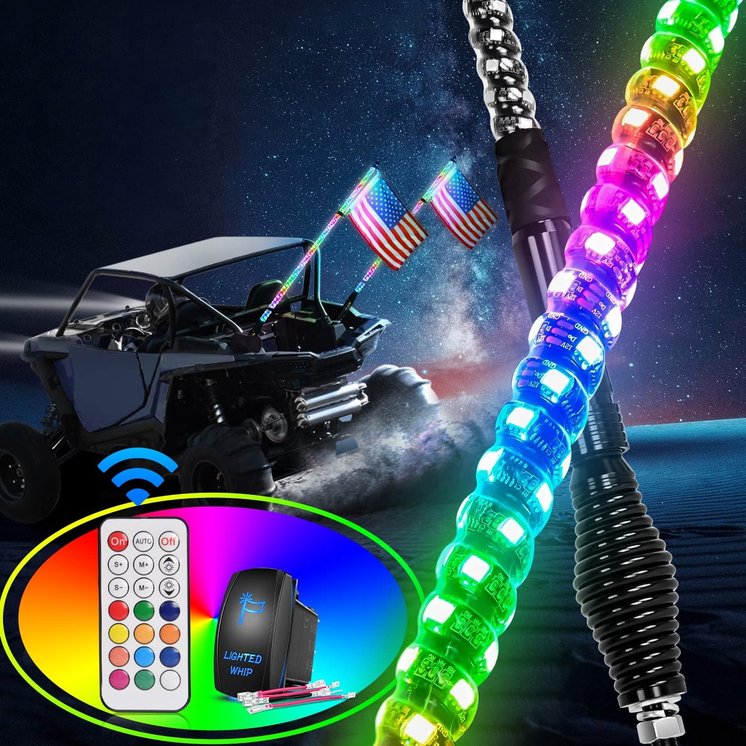 Nilight 2Pcs 5FT Spiral RGB Led Whip Light with Spring Base Chasing ...