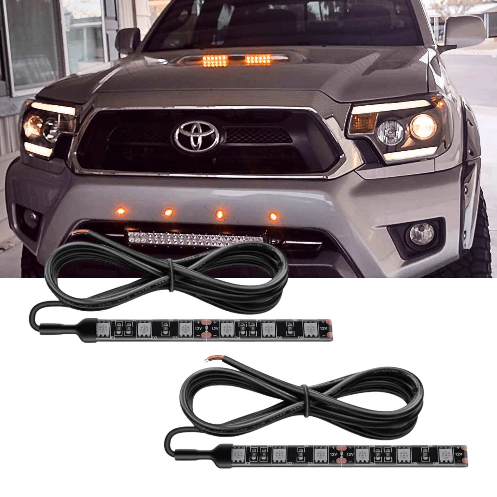 2Pcs Waterproof Flexible Amber Led Light Strip, 12V 9-5050-SMD Led ...
