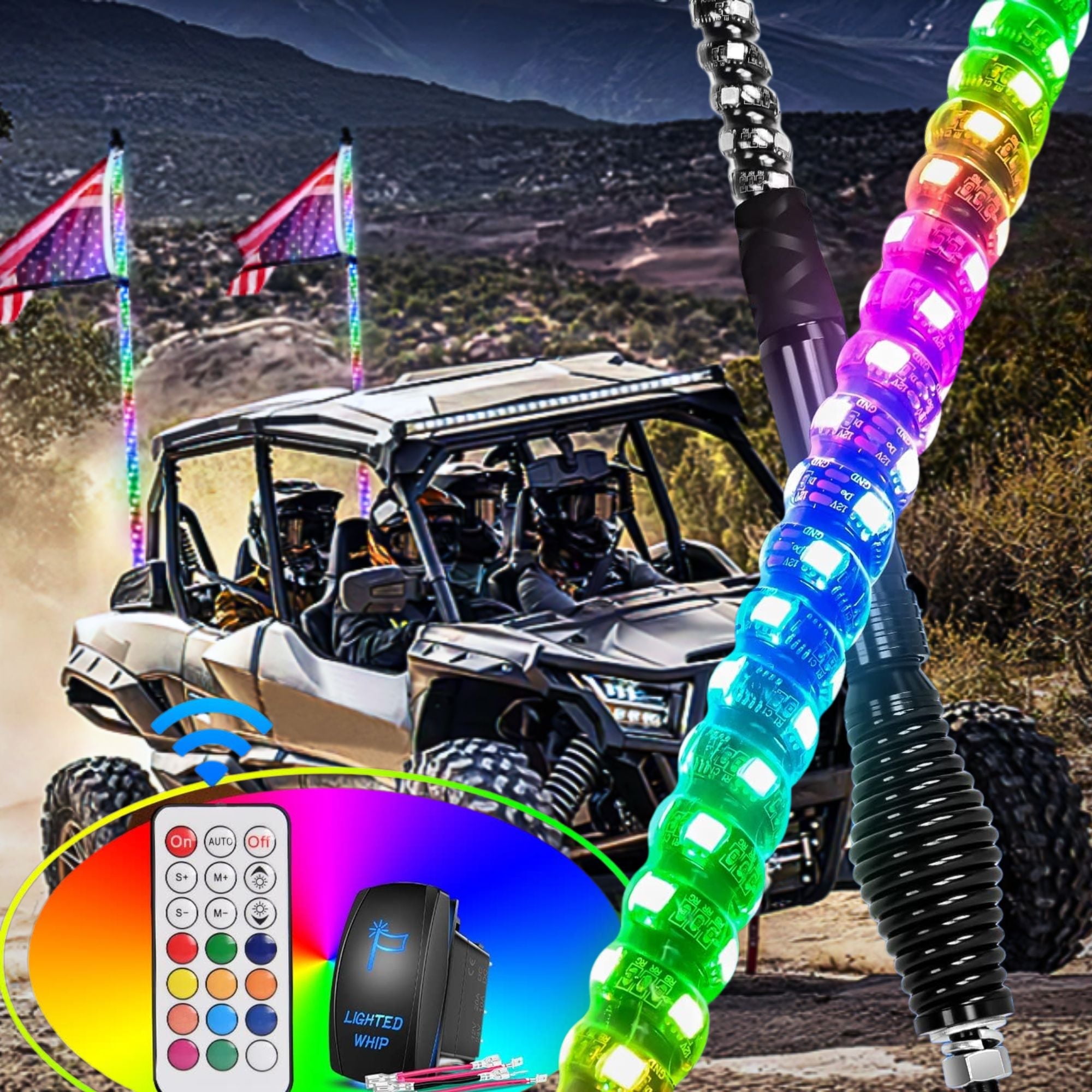 Nilight 2PCS 6FT Spiral RGB Led Whip Light with Spring Base Chasing ...