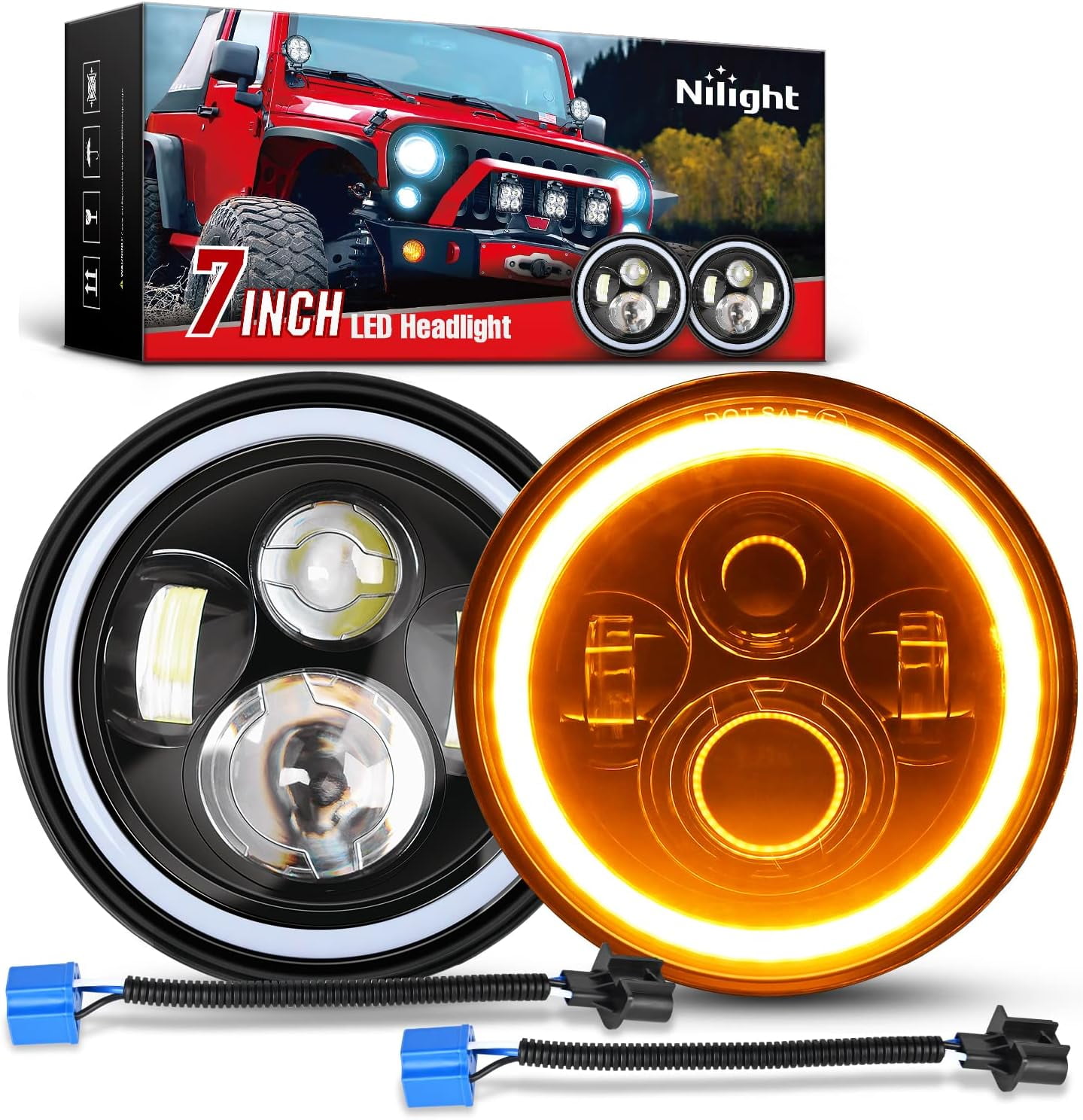 Nilight 2Pcs 7inch Led Halo Headlights w/Turn Signal Amber White DRL ...