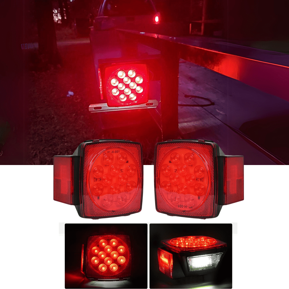 2Pcs Square Led Trailer Light,Red White LED Stop Turn Tail License ...