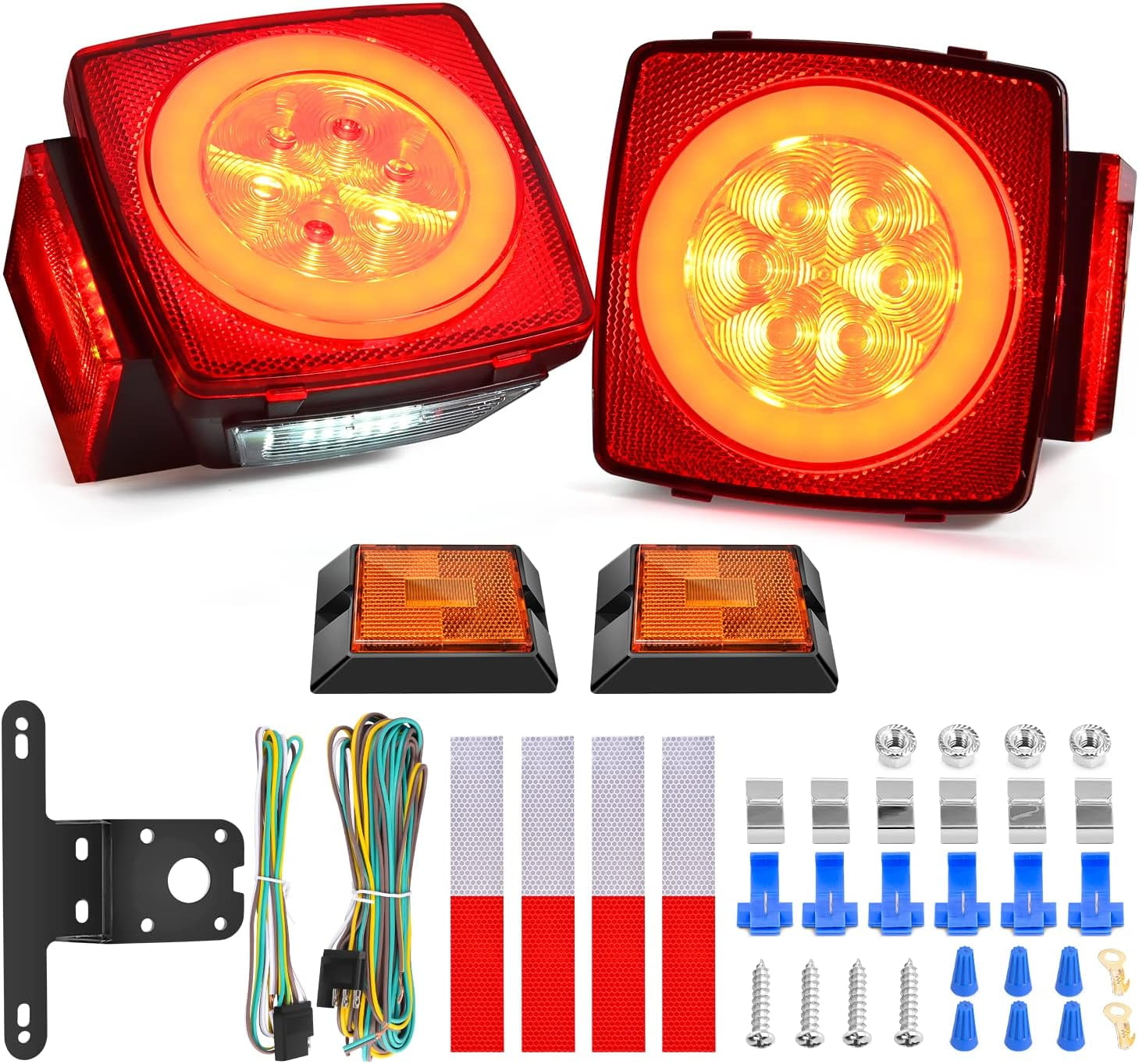 Nilight 2Pcs Square Led Trailer Light Kit with Halo Glow Submersible ...
