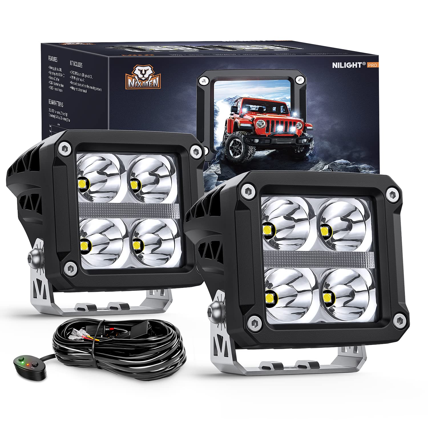 Nilight 3.2 Inch Square LED Pod Lights with DRL 20W 2510LM 10° Super ...