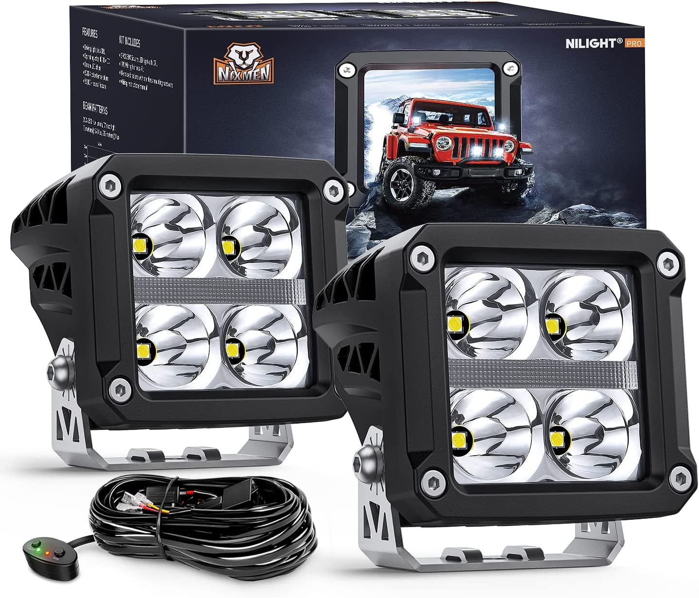 Nilight 3.2 Inch Square LED Pod Lights with DRL 20W 2510LM 10° Super ...