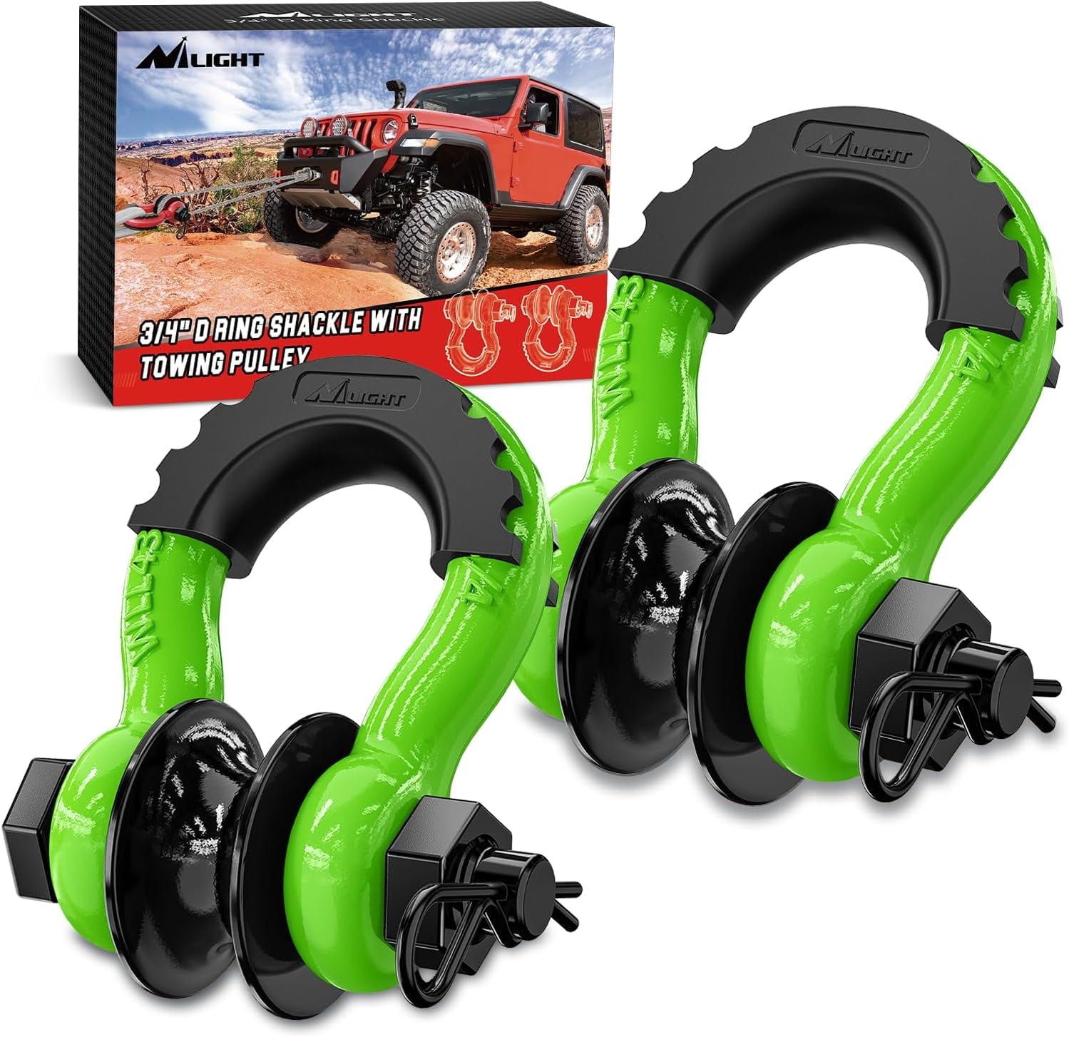 Nilight 3/4" D Ring Shackle with Towing Pulley 2 Pack 4.75 Ton (9500 ...