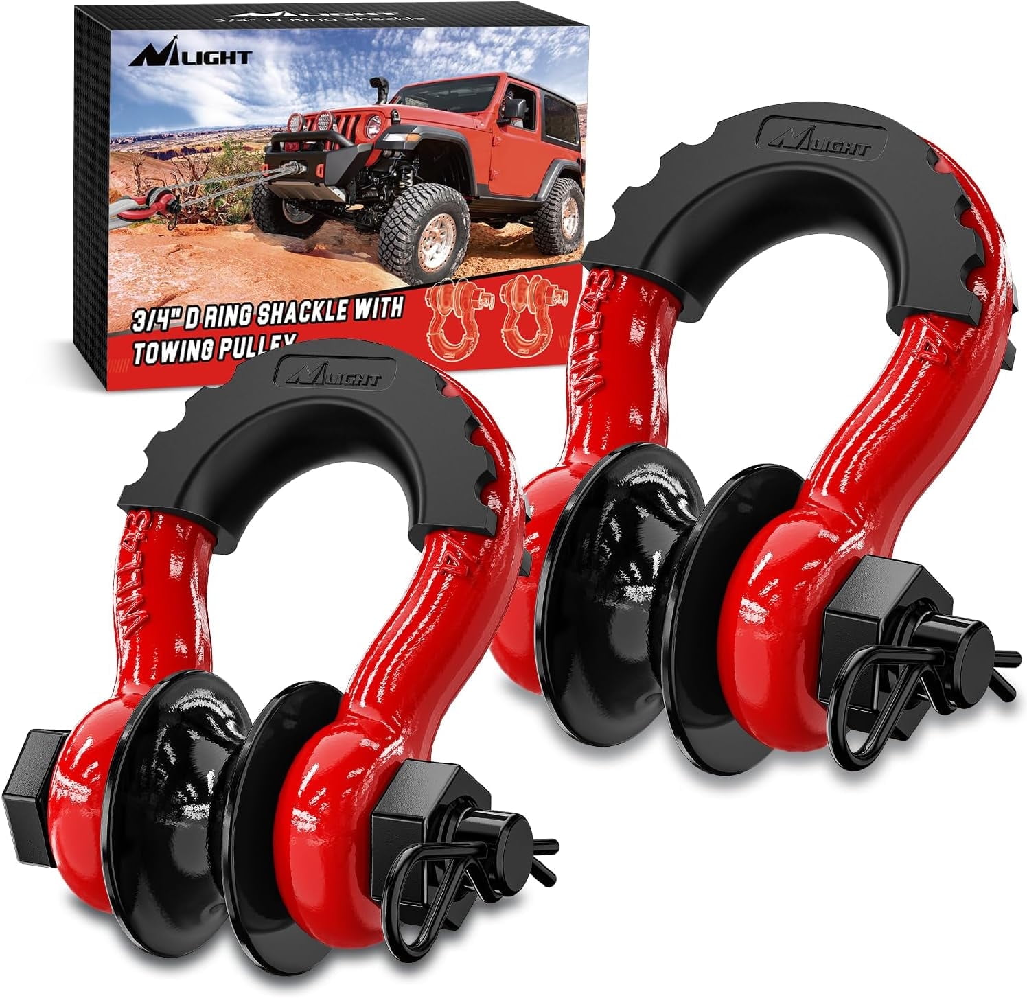 Nilight 3/4" D Ring Shackle with Towing Pulley 2 Pack 4.75 Ton (9500 ...