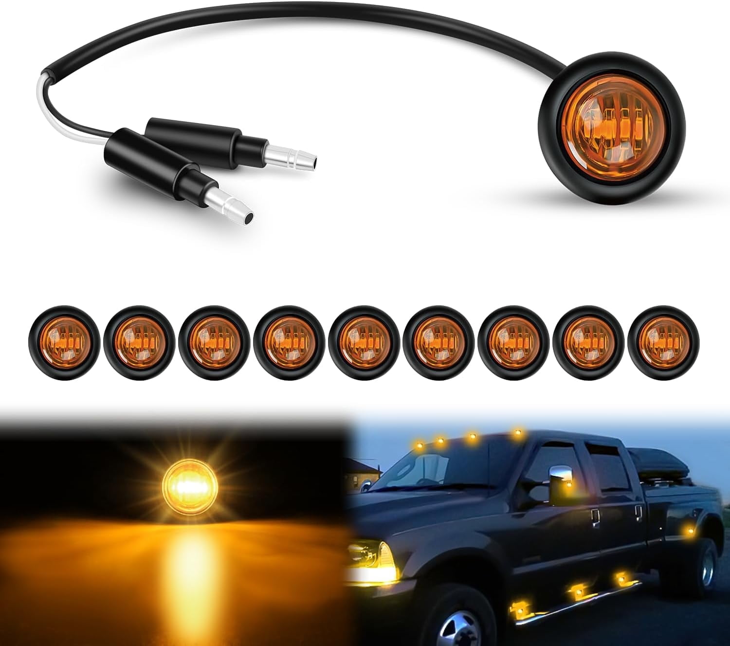 Nilight 3/4Inch Round Marker Light 10PCS Amber LED Clearance Light 2 ...
