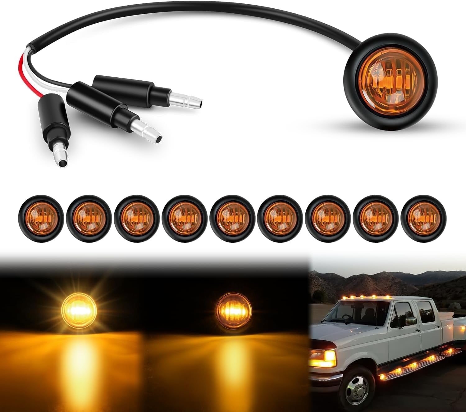 Nilight 3/4Inch Round Marker Light 10PCS Amber LED Turn Signals Light 3 ...