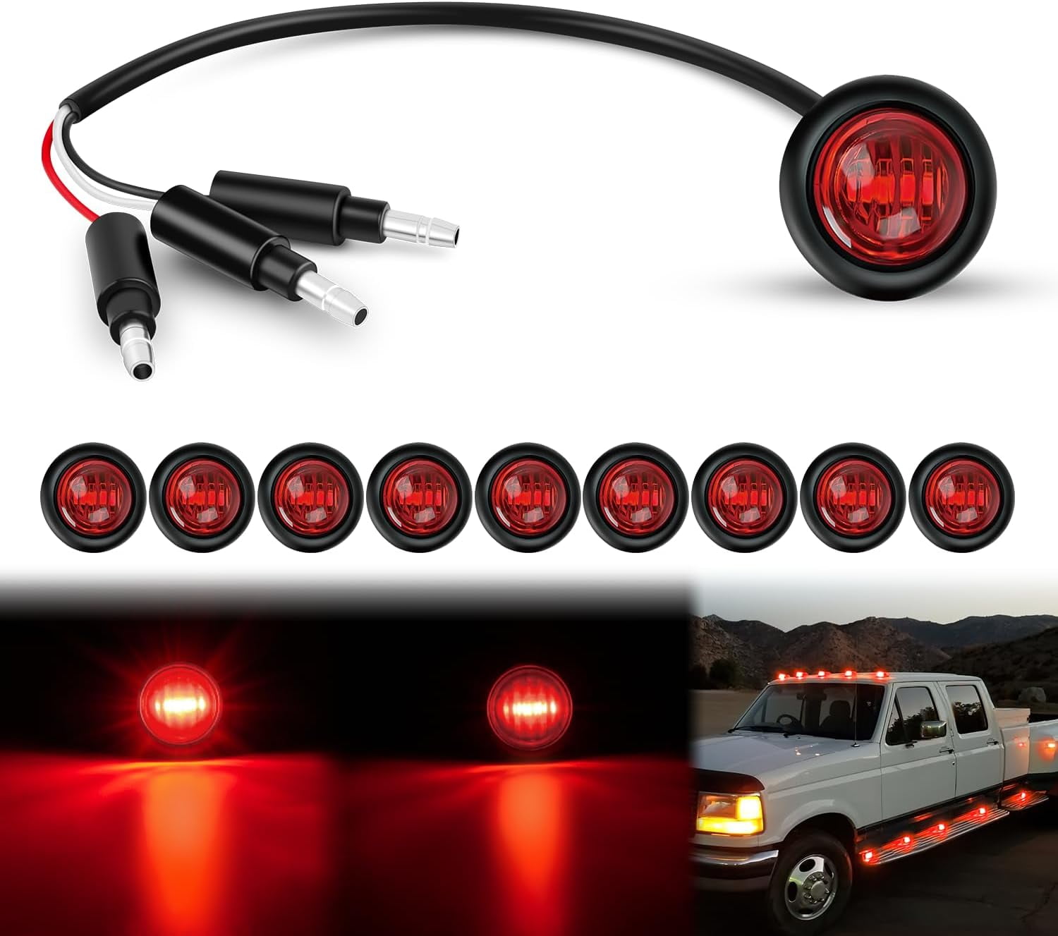 Nilight 3/4Inch Round Marker Light 10PCS Red LED Brake Stop Turn Signal ...