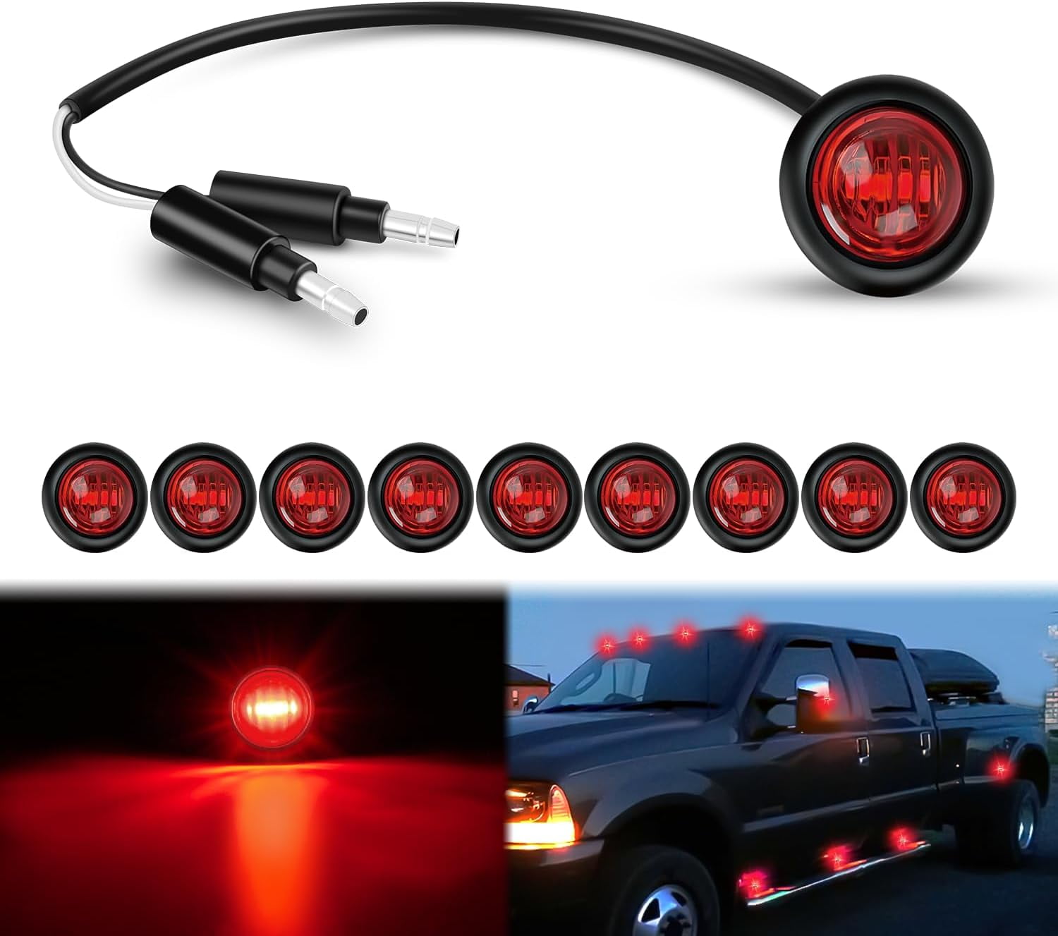 Nilight 3/4Inch Round Marker Light 10PCS Red LED Clearance Light 2 ...