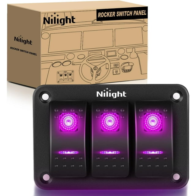 Nilight 3 Gang Aluminum Rocker Switch Panel 5 Pin ON Off Pre-Wired ...