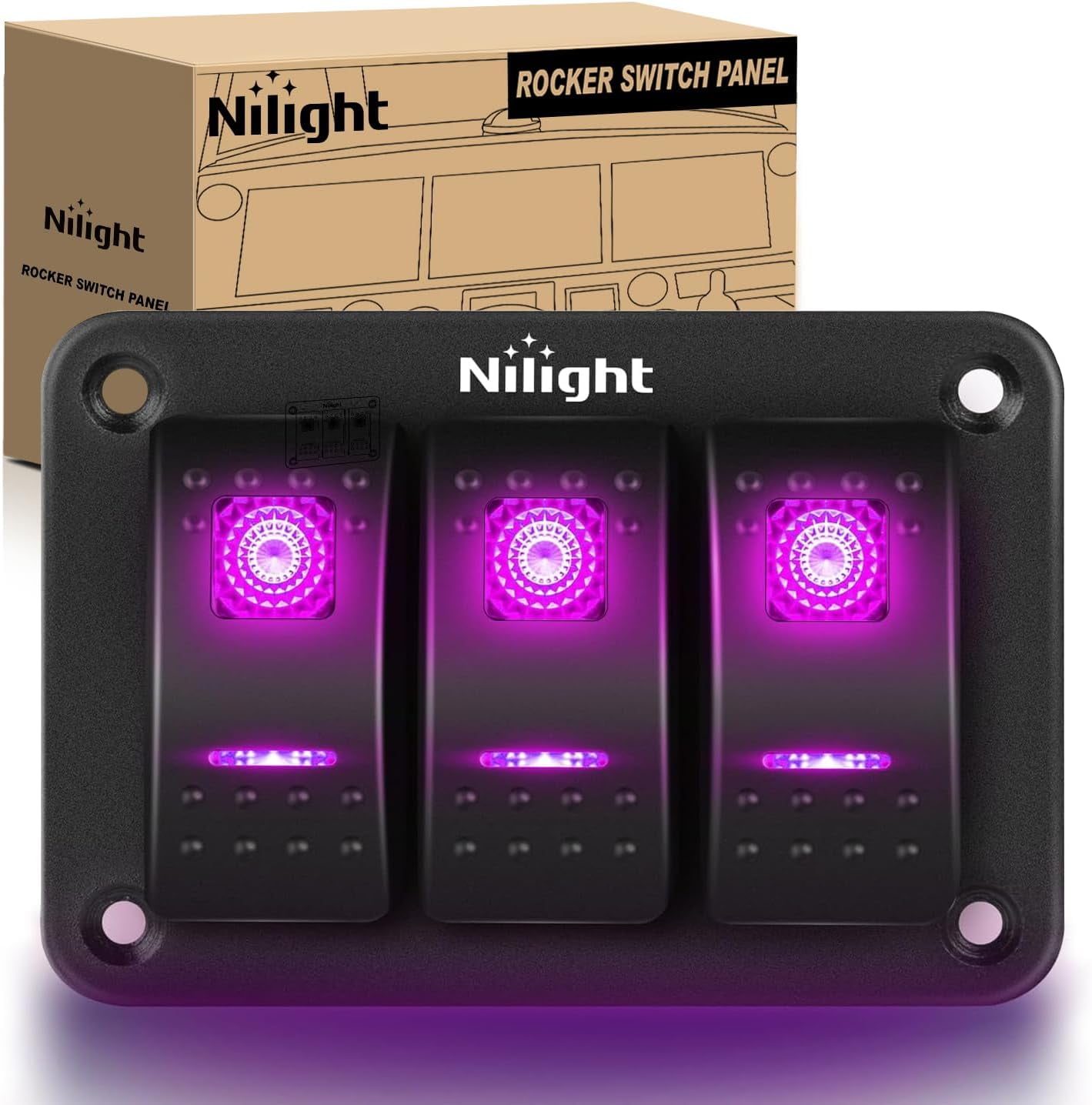Nilight 3 Gang Aluminum Rocker Switch Panel 5 Pin ON Off Pre-Wired ...